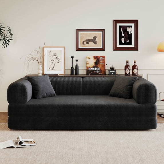 MAYEERTY 78.8" Corduroy Compression Sofa Bed, Convertible Futon Couch ...