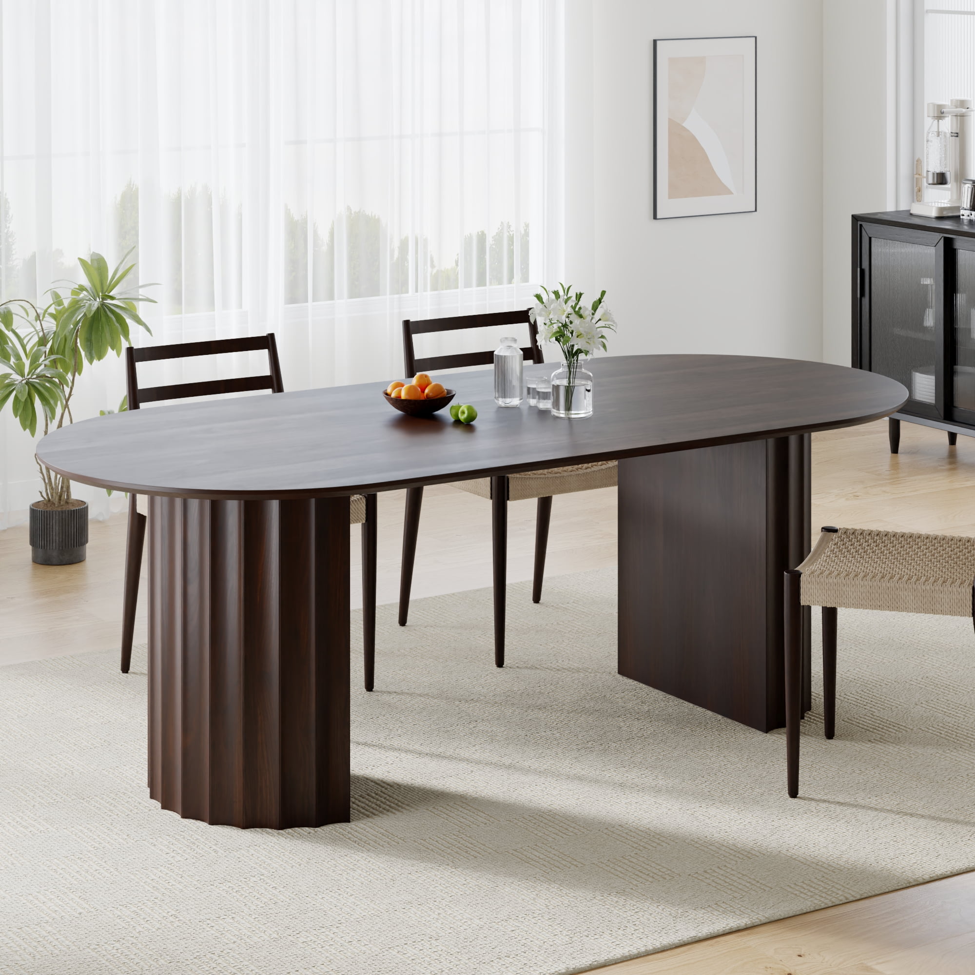 MAYEERTY 79*33.5*30"Oval Walnut Dining Table with Beveled Edge Top ...