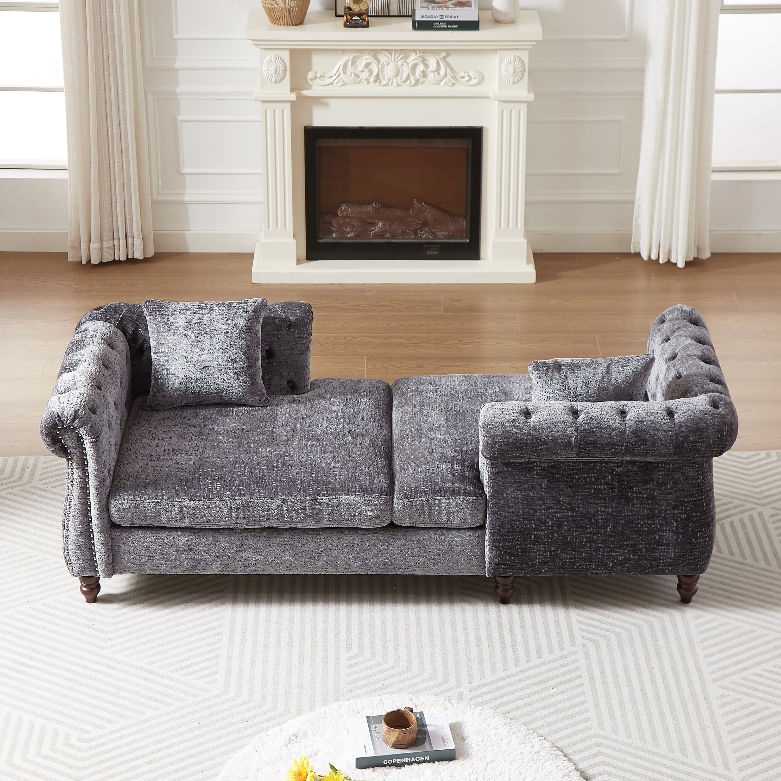 MAYEERTY 81-inch Chenille Face-to-face Chaise Lounge with Two Pillows ...