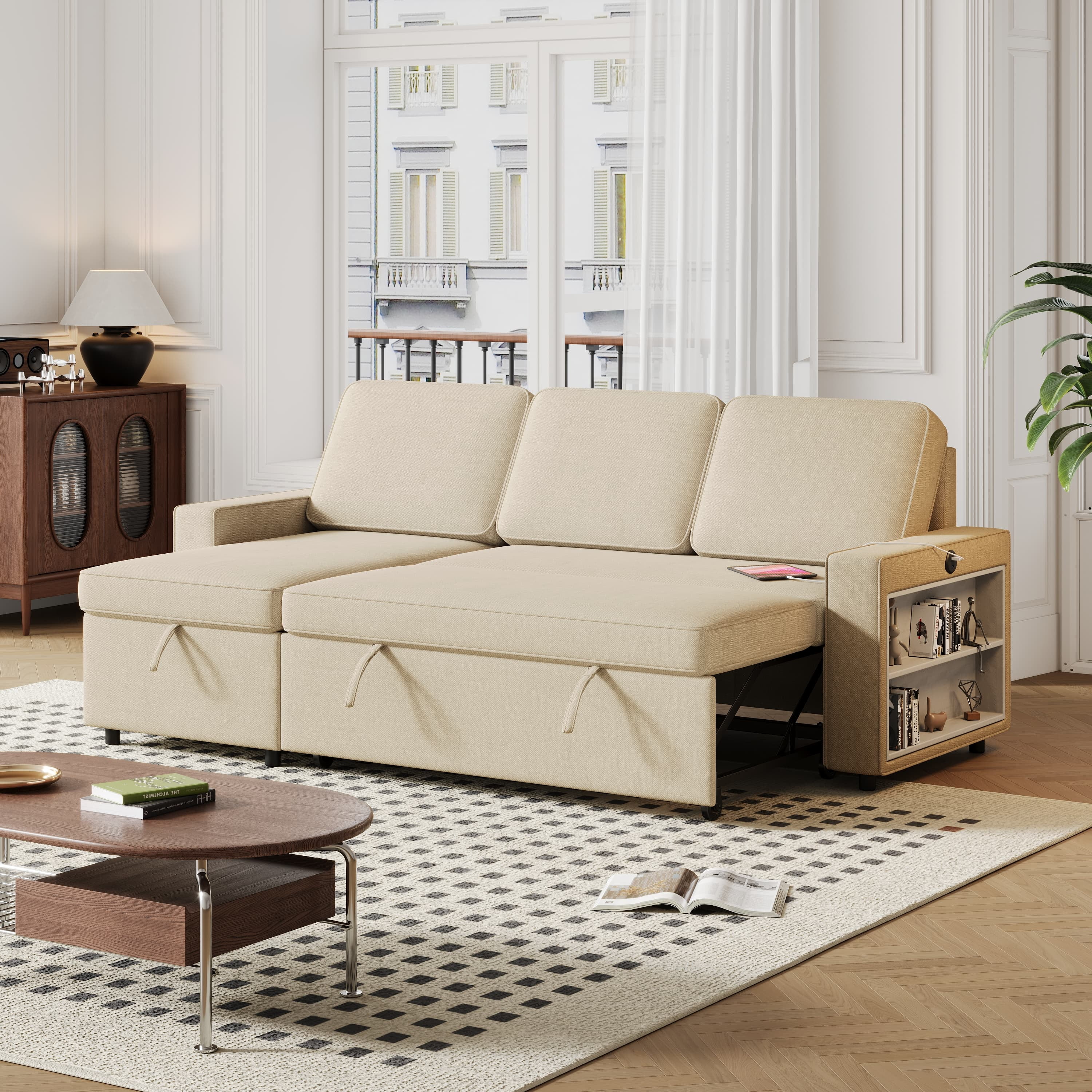 MAYEERTY 85.8" Pull Out Sleeper Sofa L-Shaped Couch Convertible Sofa ...