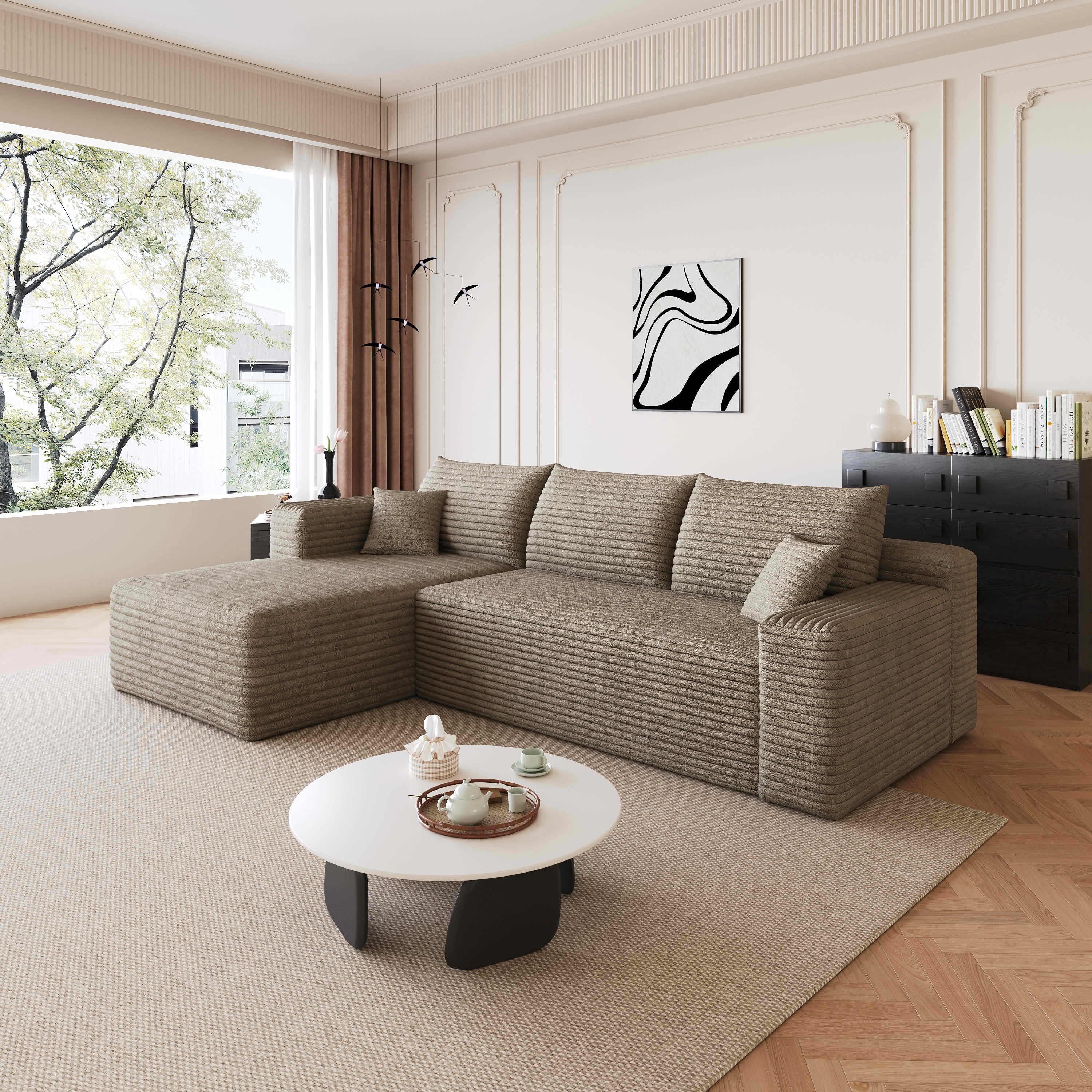 MAYEERTY 95" Cloud Sectional Sofa, U-Shaped Corduroy Upholstered Deep ...