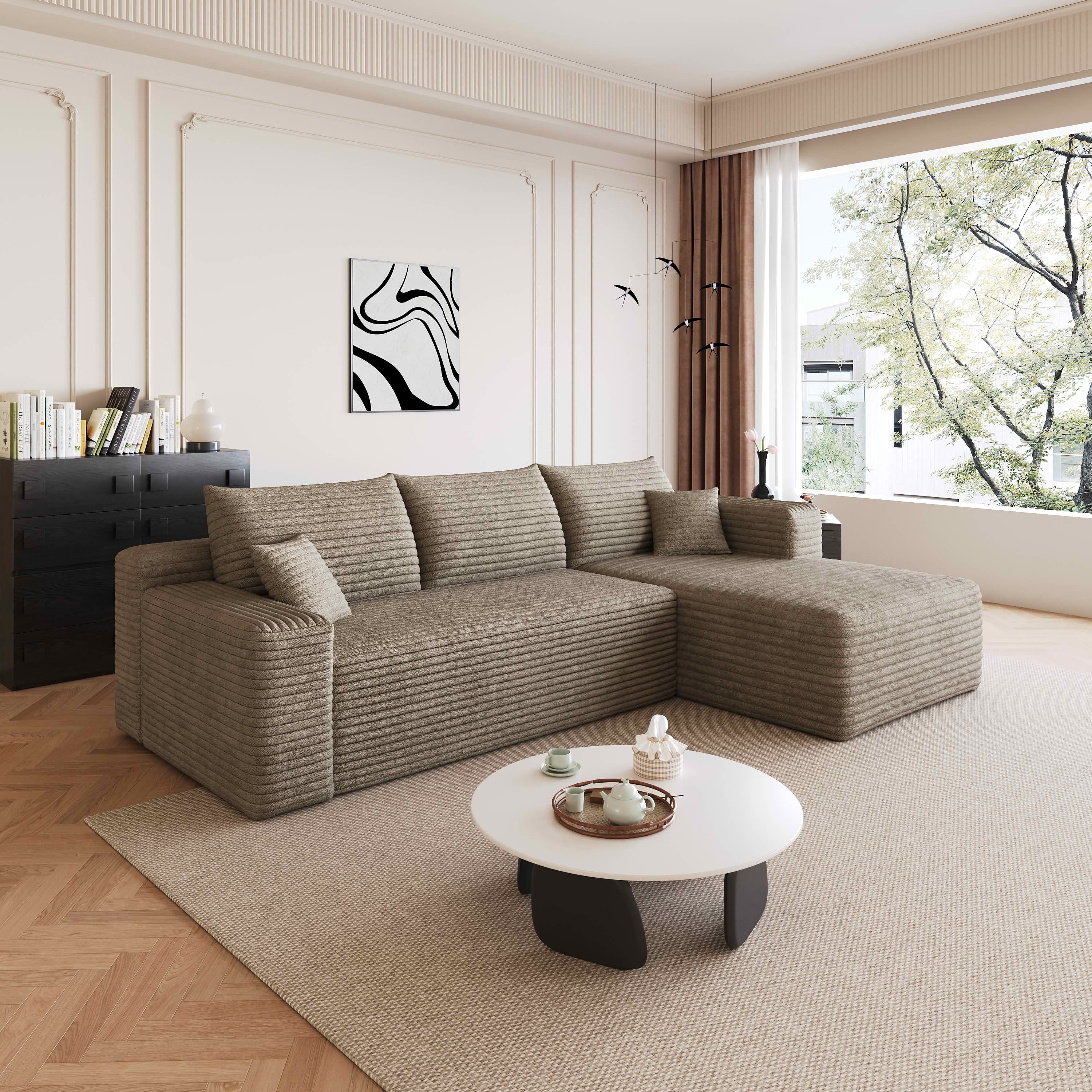 MAYEERTY 95" Cloud Sectional Sofa, U-Shaped Corduroy Upholstered Deep ...