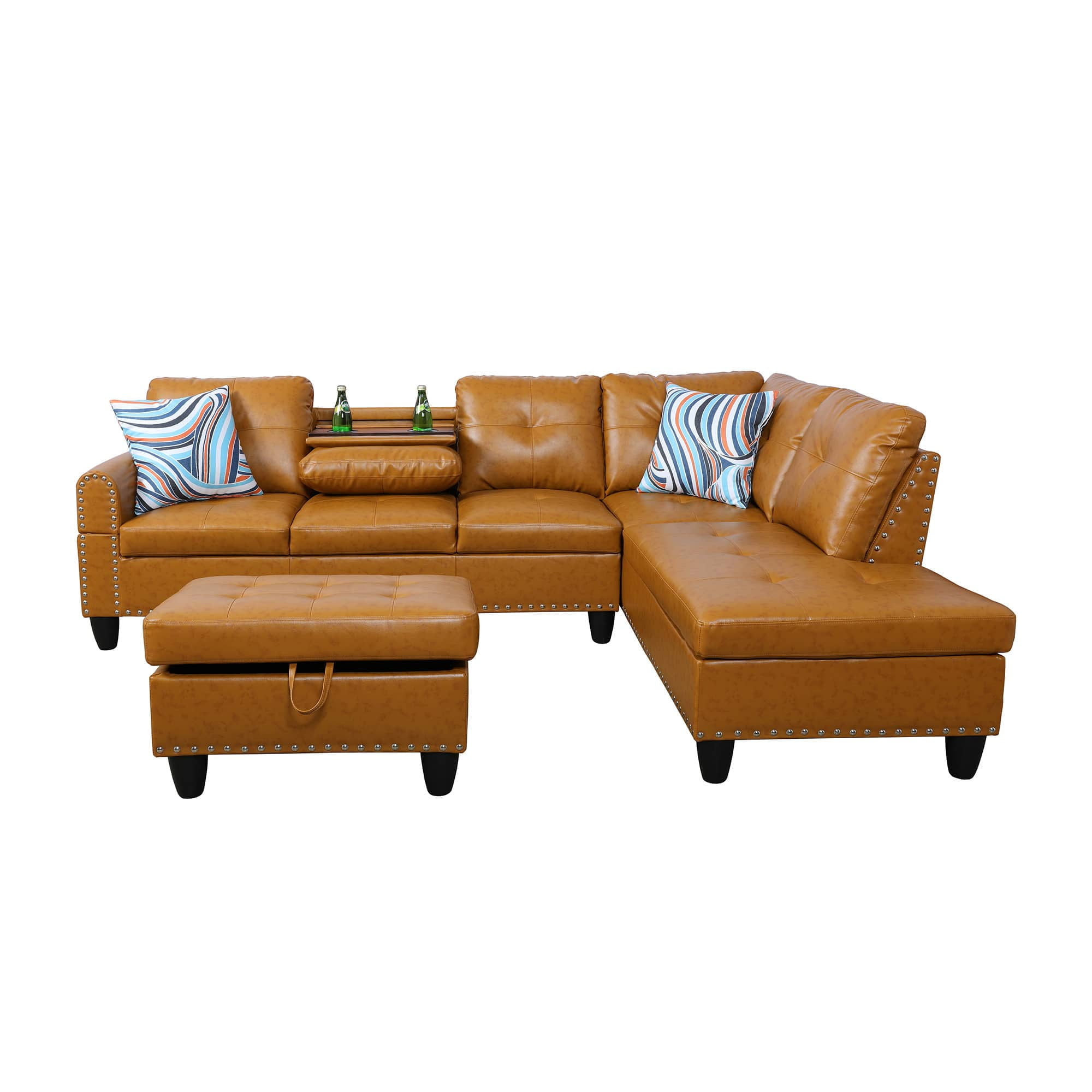 MAYEERTY 97.5" L-Shaped Sectional Sofa, Semi PU Synthetic Leather 3 ...