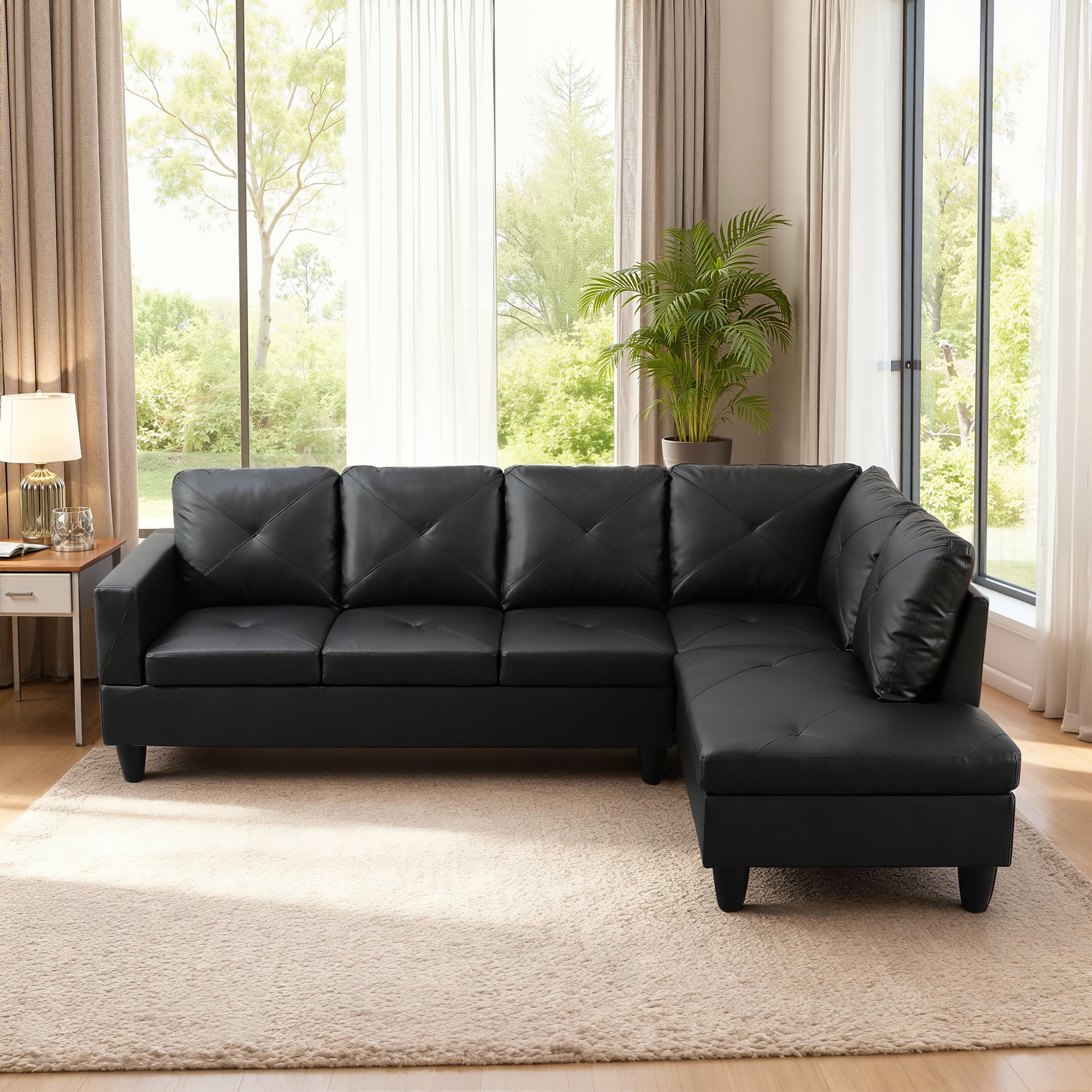 MAYEERTY 97" Faux Leather Sectional Couches, 2-Piece Modular Sofa Set ...