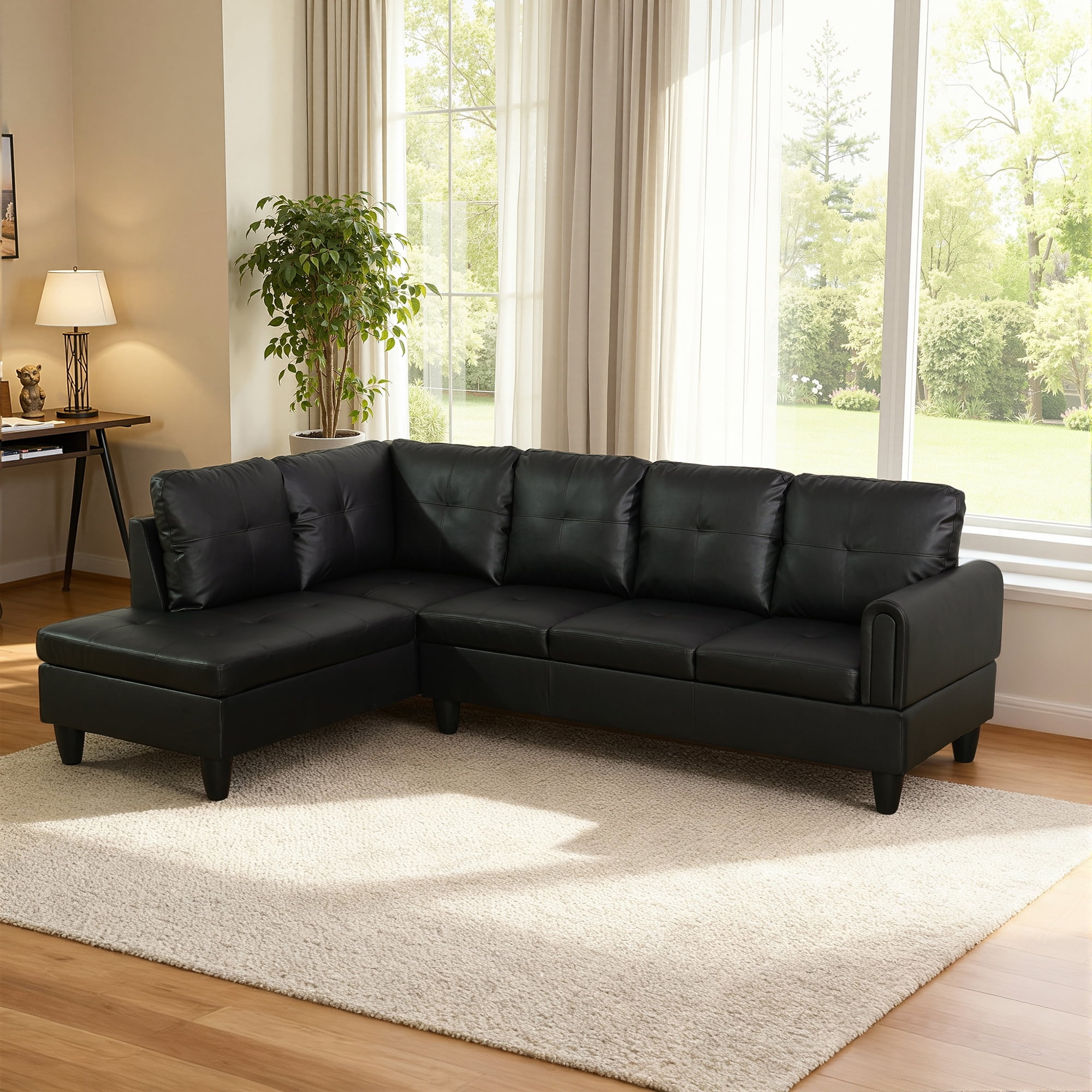 MAYEERTY 97" Faux Leather Sectional Sofa, 2-Piece Couch Living Room ...