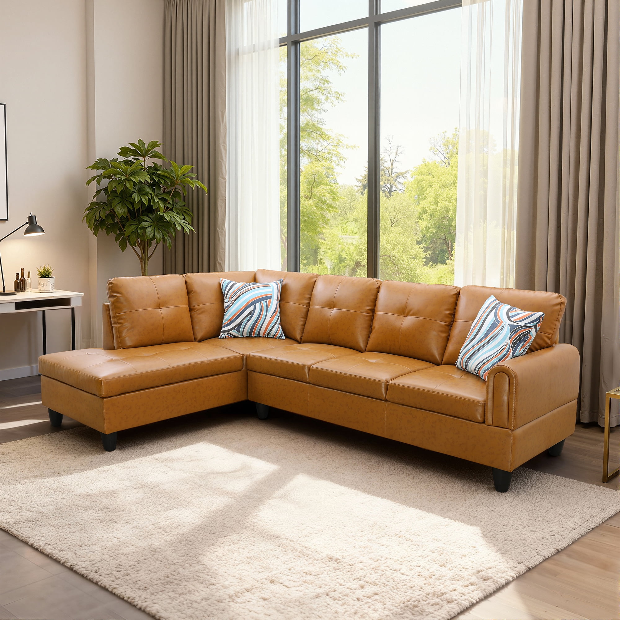 MAYEERTY 97" Faux Leather Sectional Sofa, 2-Piece Couch Living Room ...