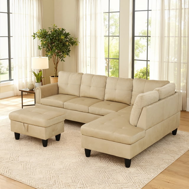 MAYEERTY 97" Flannel Sectional Sofa, 3-Piece Couch Living Room Sofa Set ...