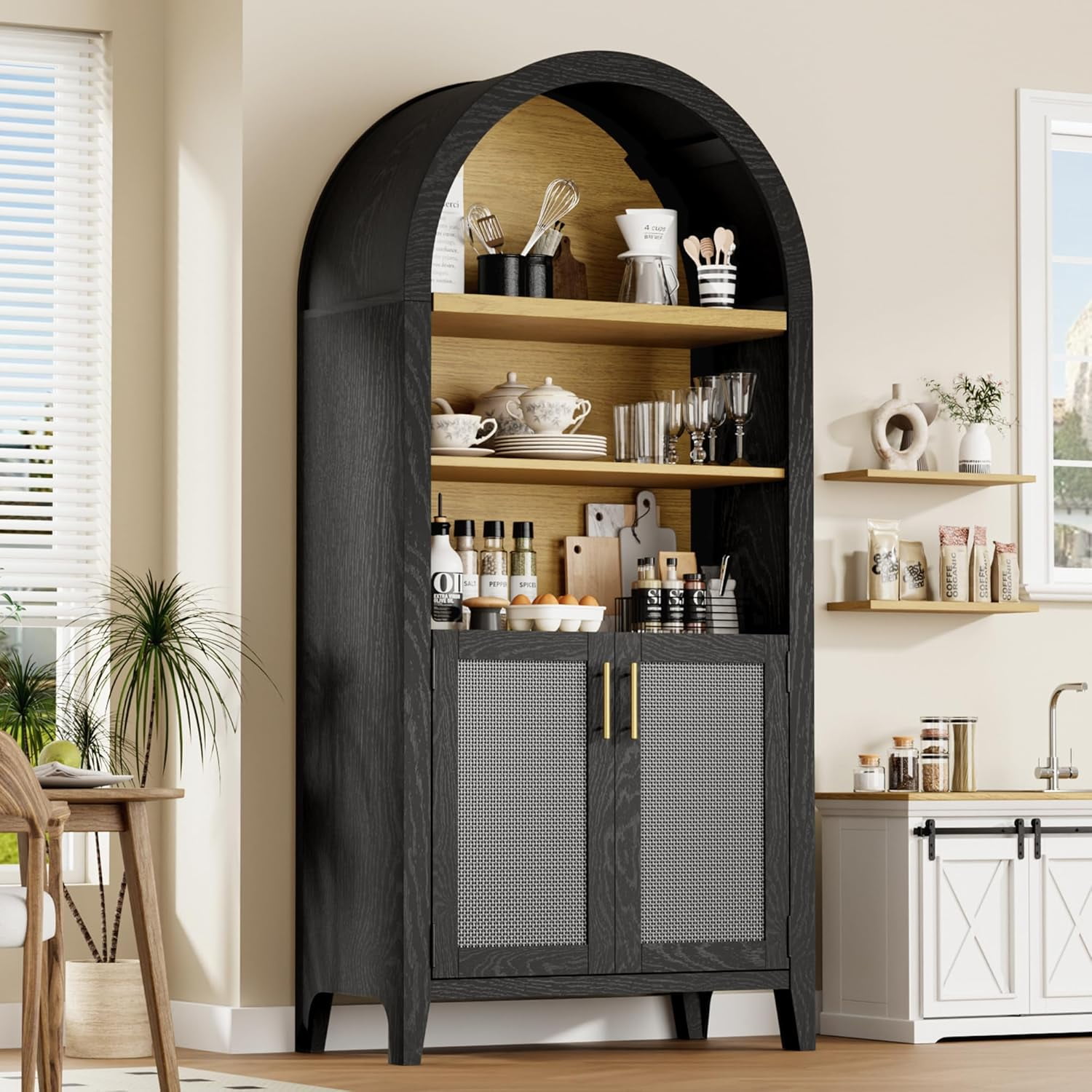 MAYEERTY Arched Storage Cabinet with Beech Wood Door, 5-Tier Arched ...