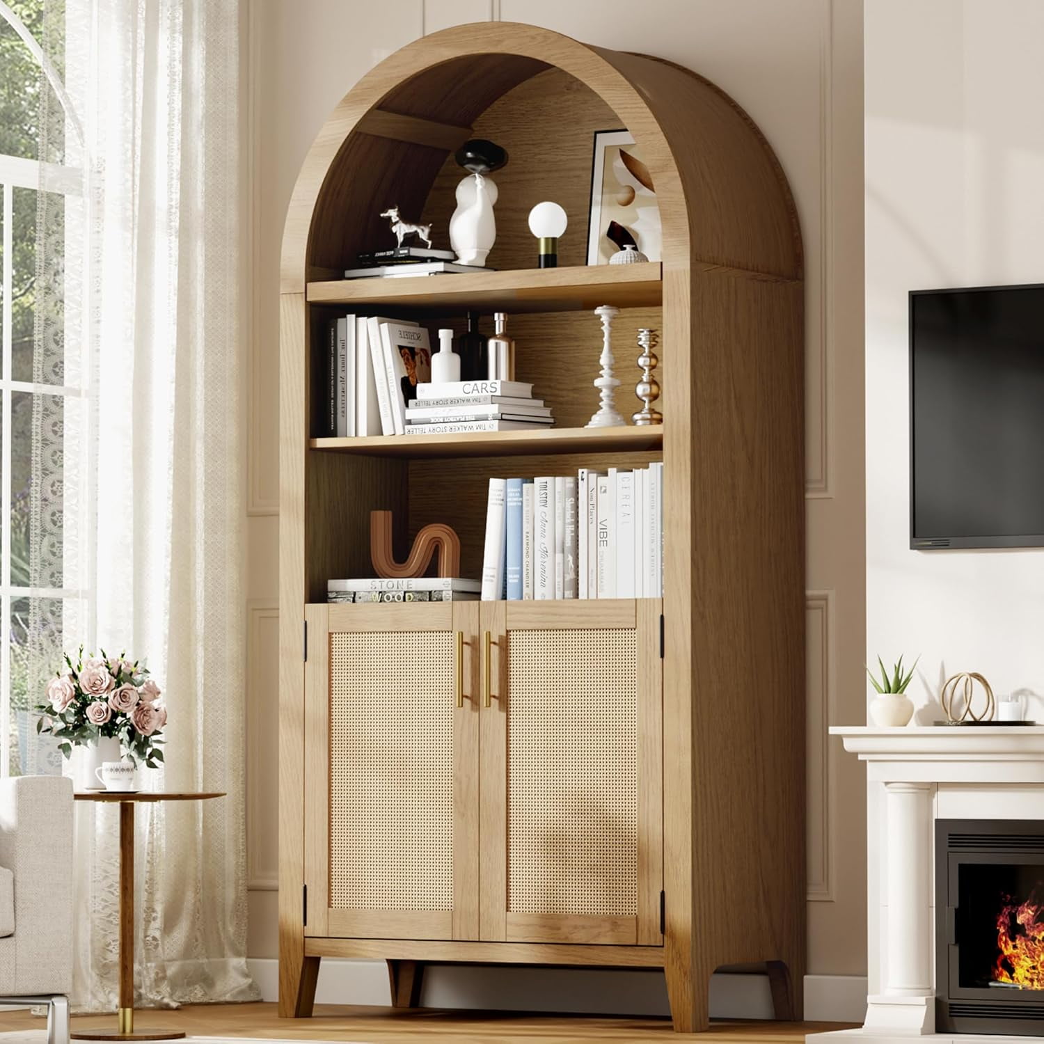 MAYEERTY Arched Storage Cabinet with Beech Wood Door, 5-Tier Arched ...