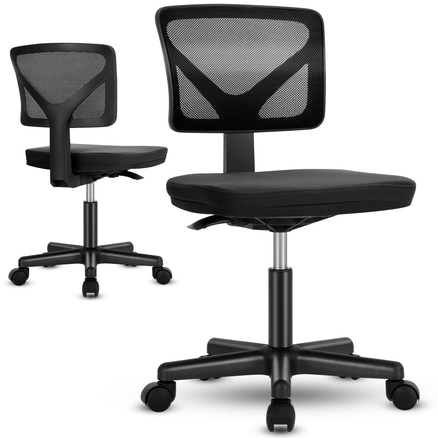 MAYEERTY Armless Office Desk Chair, Fabric Padded Modern Swivel,Height ...