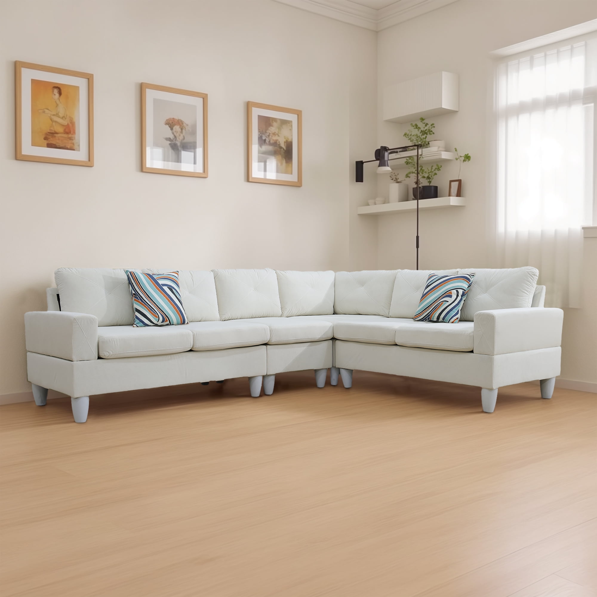 MAYEERTY Beige Massa Flannel 4-Piece Couch Living Room Sofa Set ...