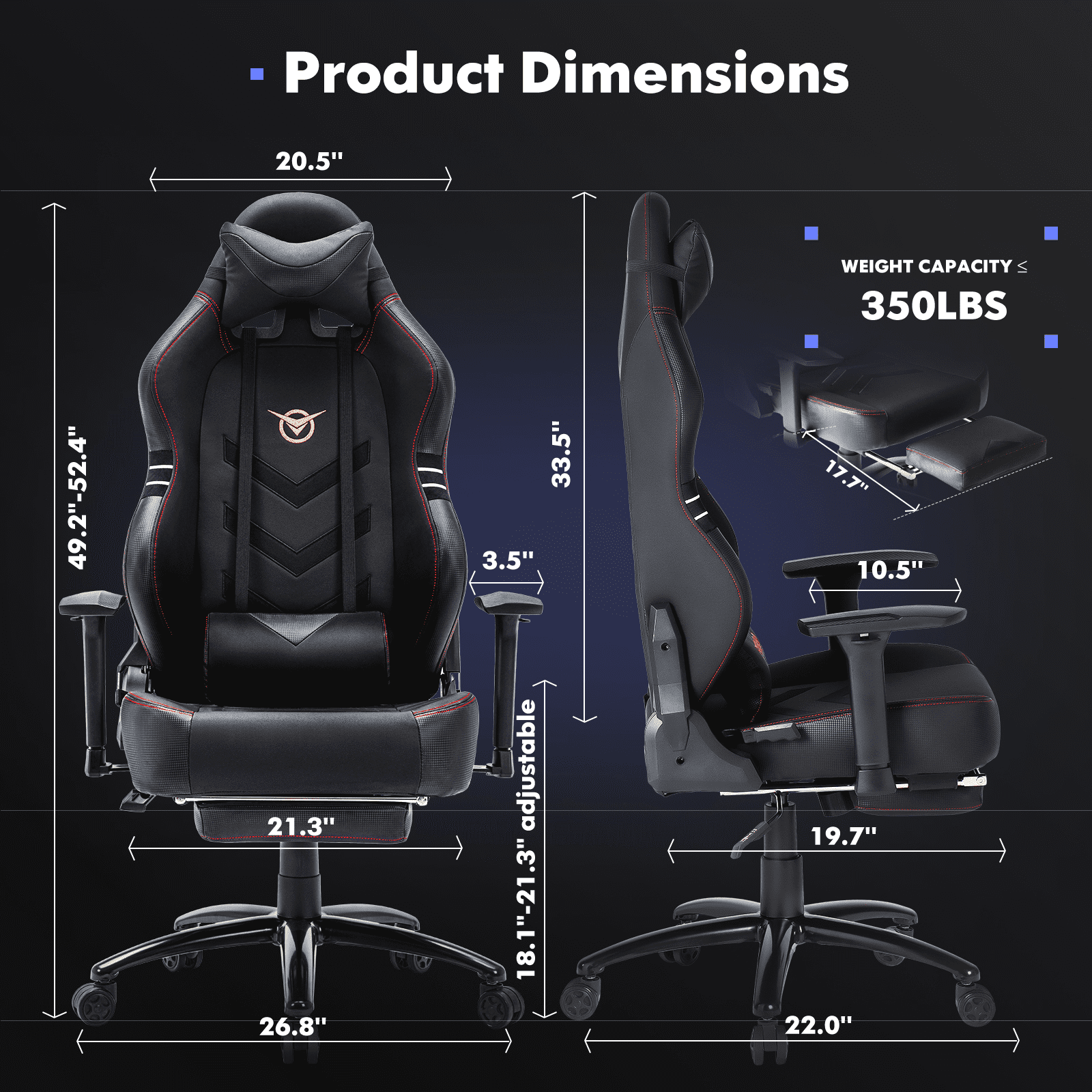 MAYEERTY Big and Tall Gaming Chair 350lbs-Racing Computer Gamer Chair ...