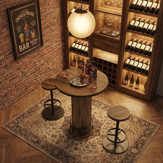 MAYEERTY Bistro Set with 2 Barstools, Round Pub Cocktail Table and ...