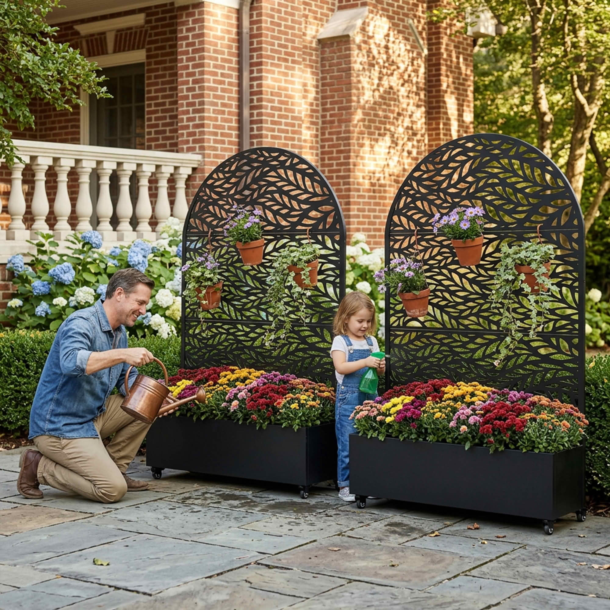 MAYEERTY Black Arched Metal Planter Box with Trellis, Outdoor Garden ...