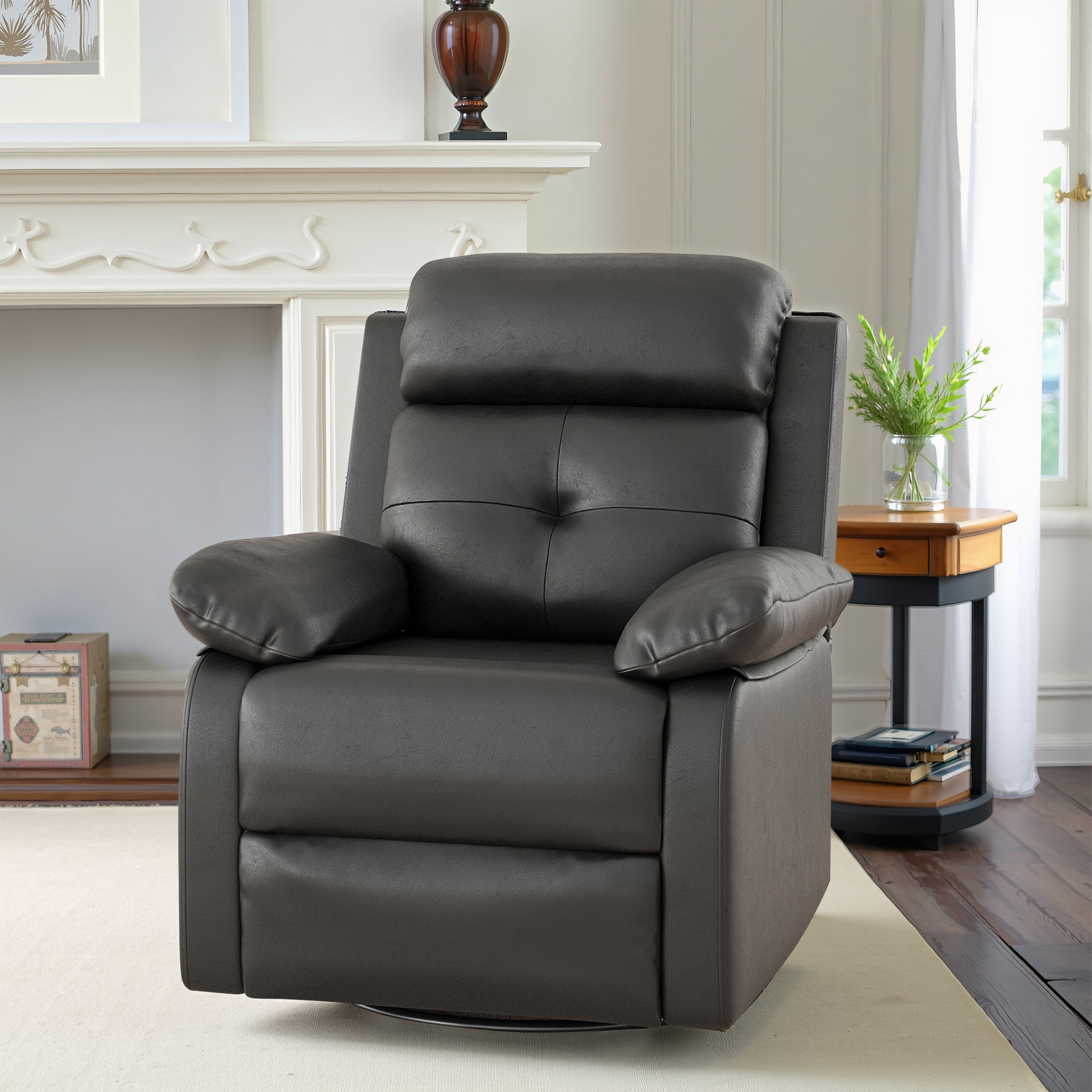 MAYEERTY Black Small Swivel Rocker Recliner for Women, Space-Saving ...