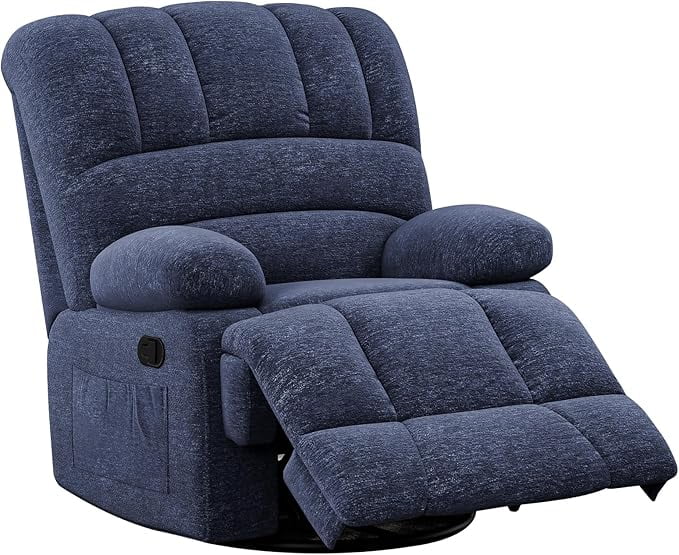MAYEERTY Blue Oversized Swivel Rocker Recliner Sofa for Adults ...