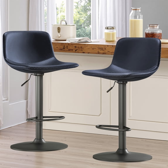 MAYEERTY 2-Set Blue Modern Swivel Bar Stools with Back Support for ...