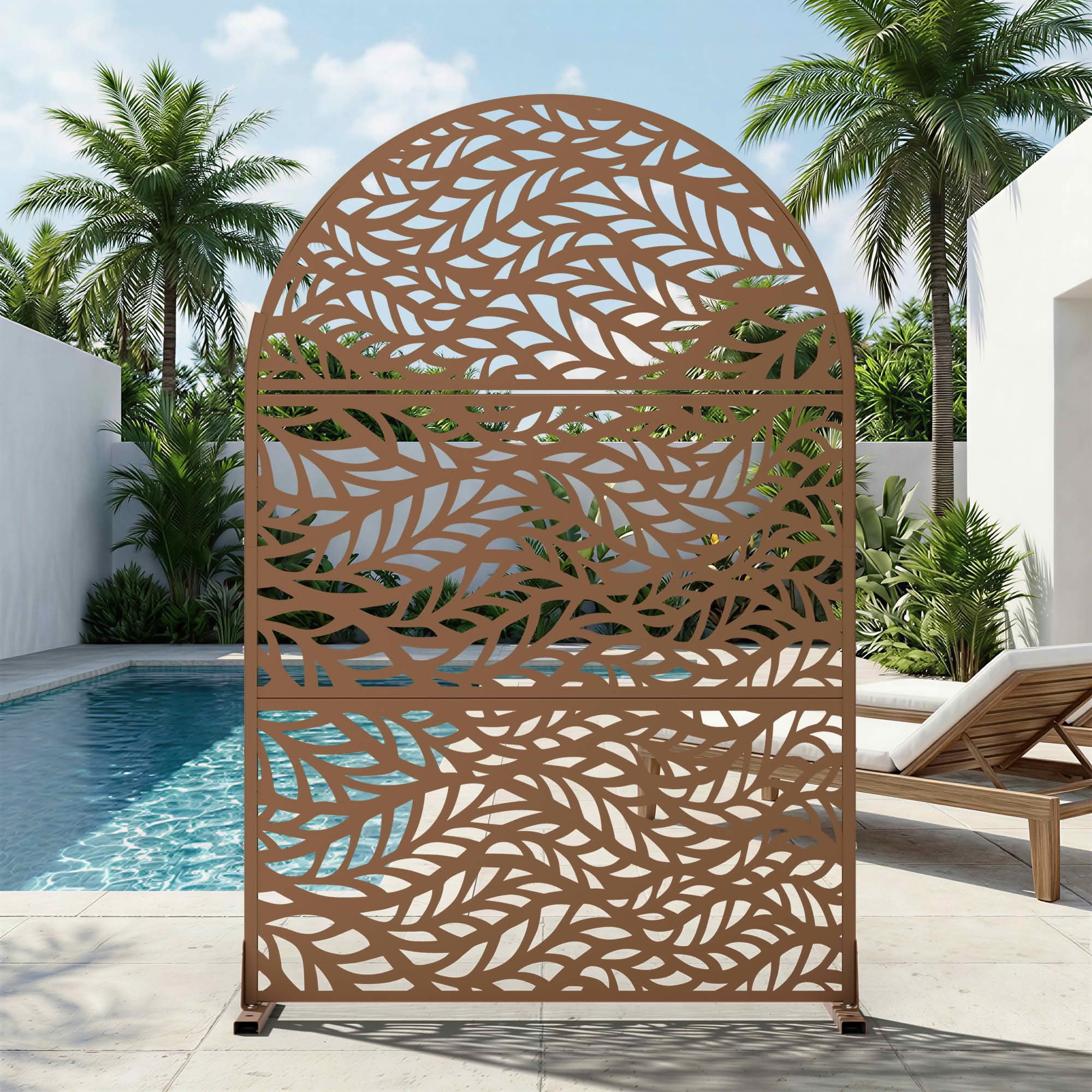 MAYEERTY Brown Arched Galvanized Metal Privacy Screen, Outdoor Garden ...