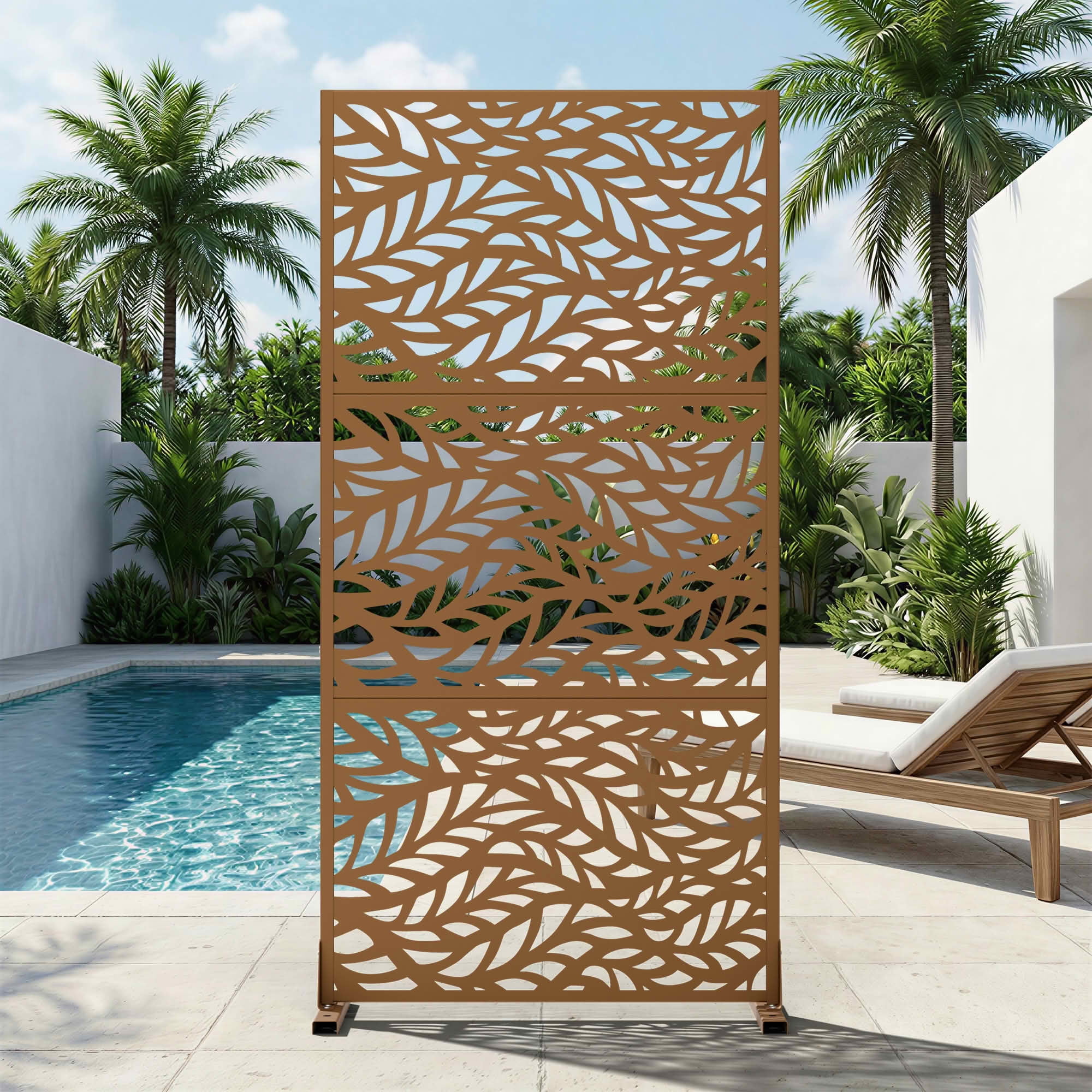 MAYEERTY Brown Rectangular Galvanized Metal Privacy Screen, Outdoor ...