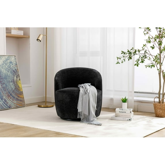 MAYEERTY Chenille Fabric Swivel Accent Armchair Barrel Chair, with ...