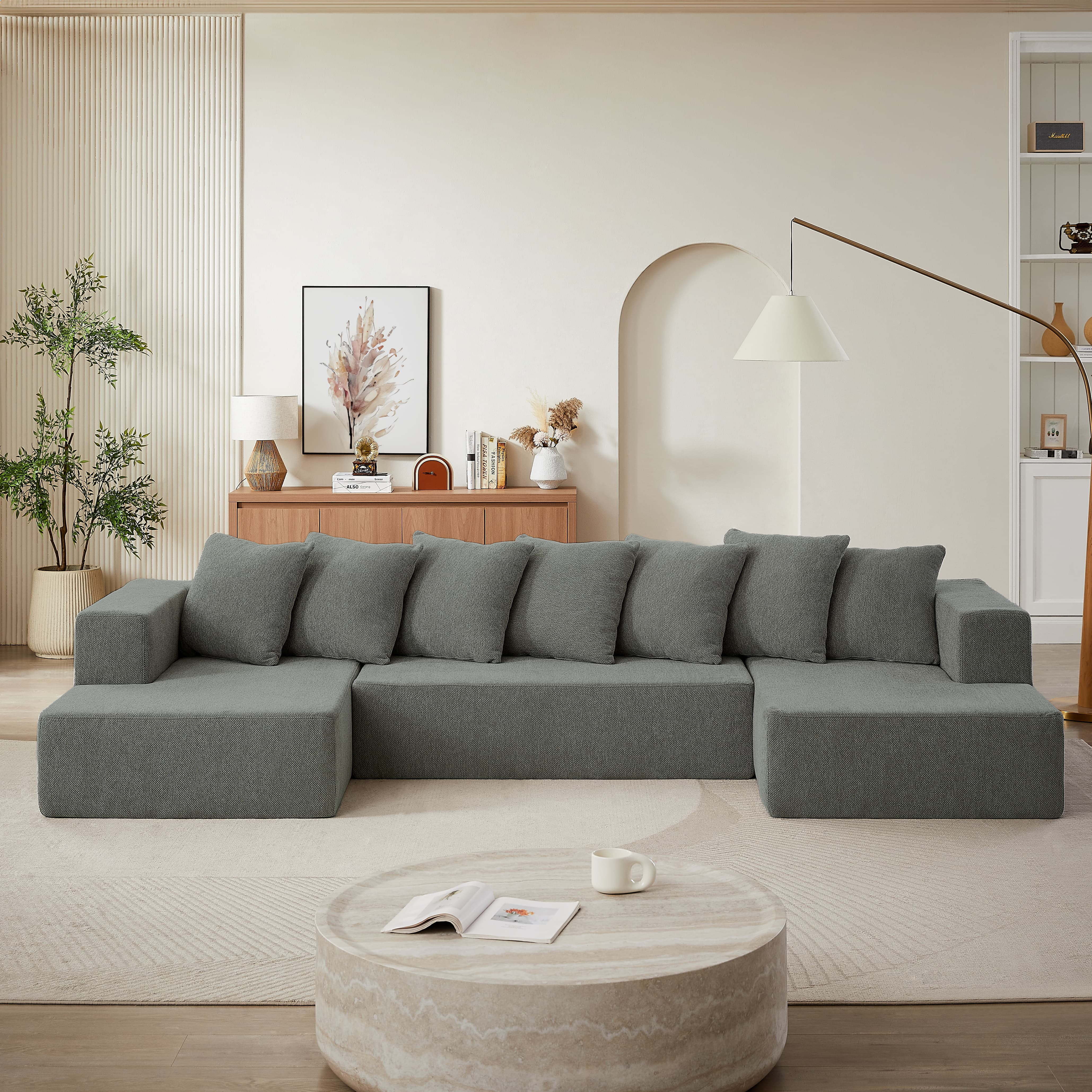 MAYEERTY Chenille U-Shape Oversized Sectional Sofa, Minimalist & Comfy ...