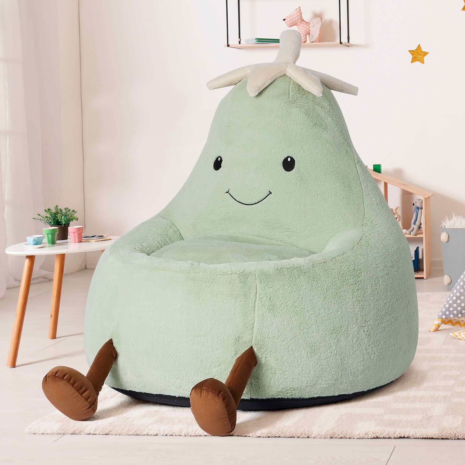 MAYEERTY Children's Bean Bag Chair Artificial Rabbit Fur Cover Filled ...