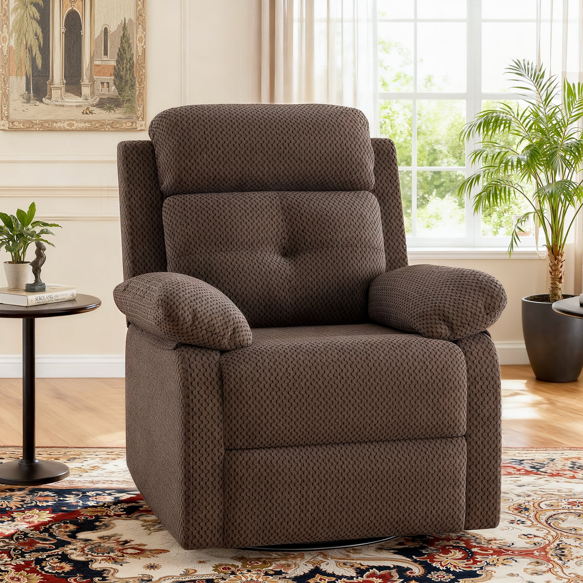 MAYEERTY Chocolate Small Swivel Rocker Recliner for Women, Space-Saving ...