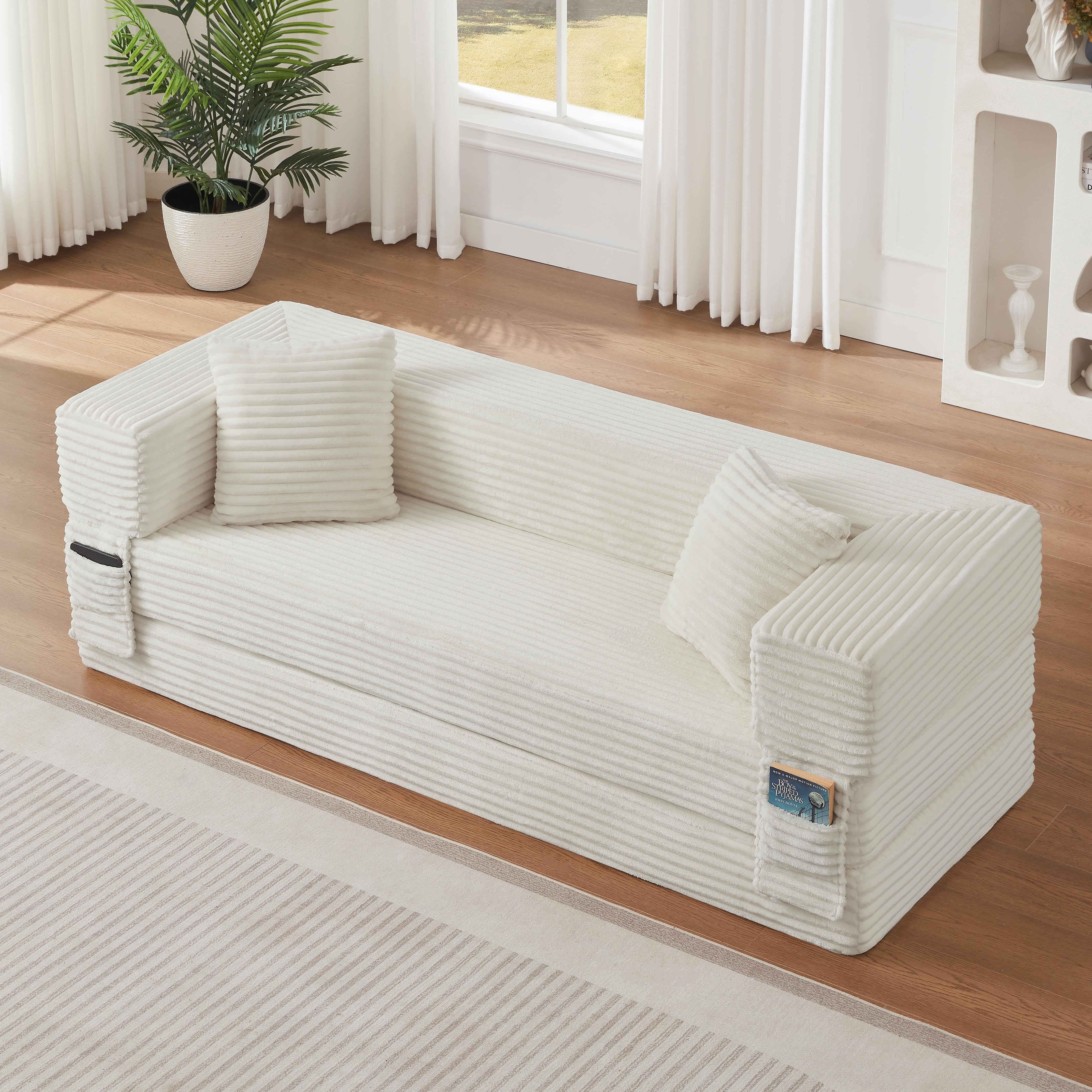 MAYEERTY Convertible Corduroy Sofa Bed, Classic Square 2-Tier Sofa ...