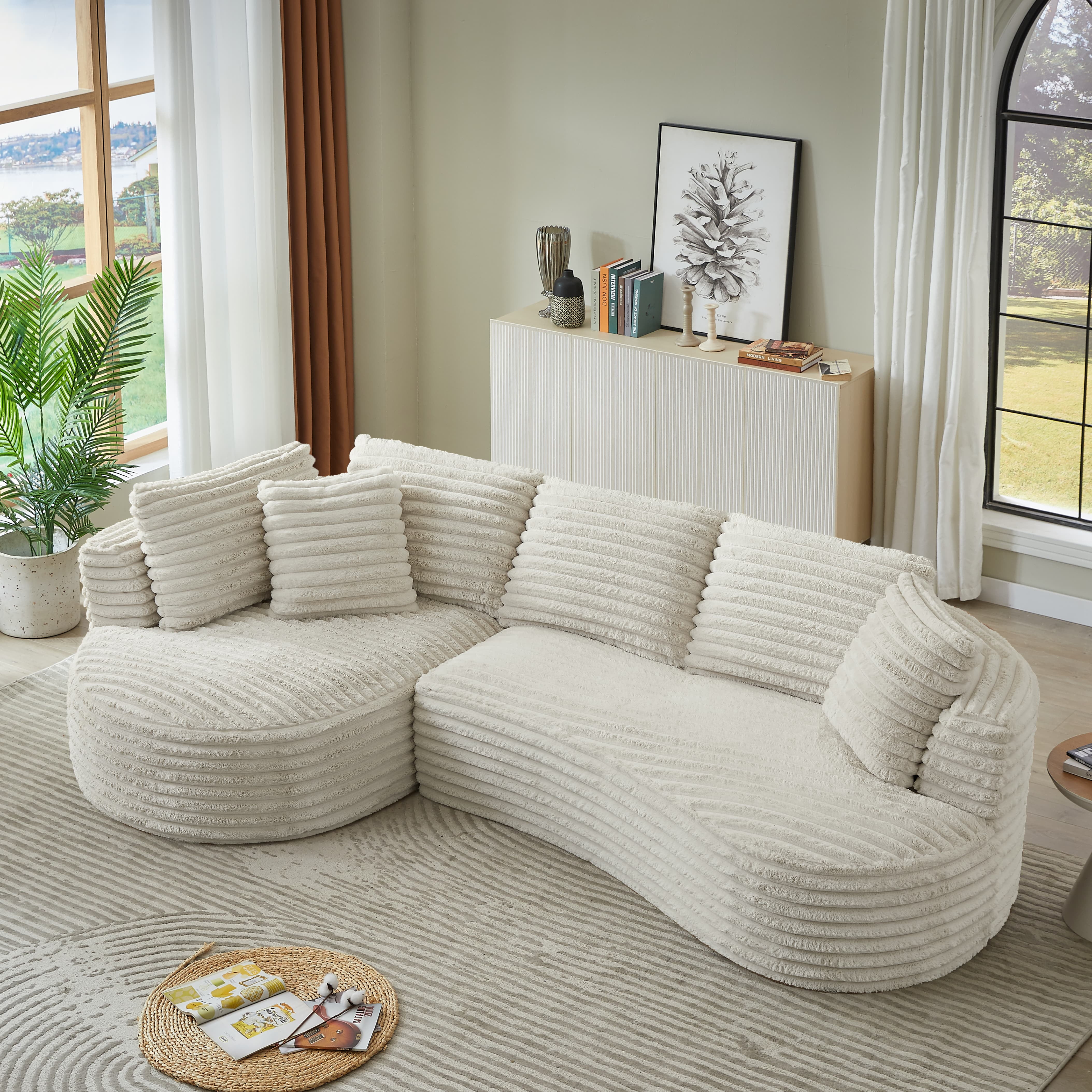 MAYEERTY Corduroy Curved L-Shape Oversized Sectional Sofa, Minimalist ...