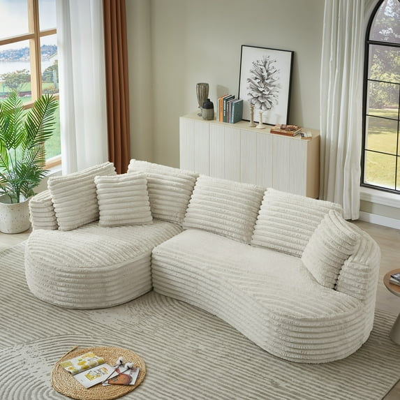 MAYEERTY Corduroy Curved L-Shape Oversized Sectional Sofa, Minimalist ...