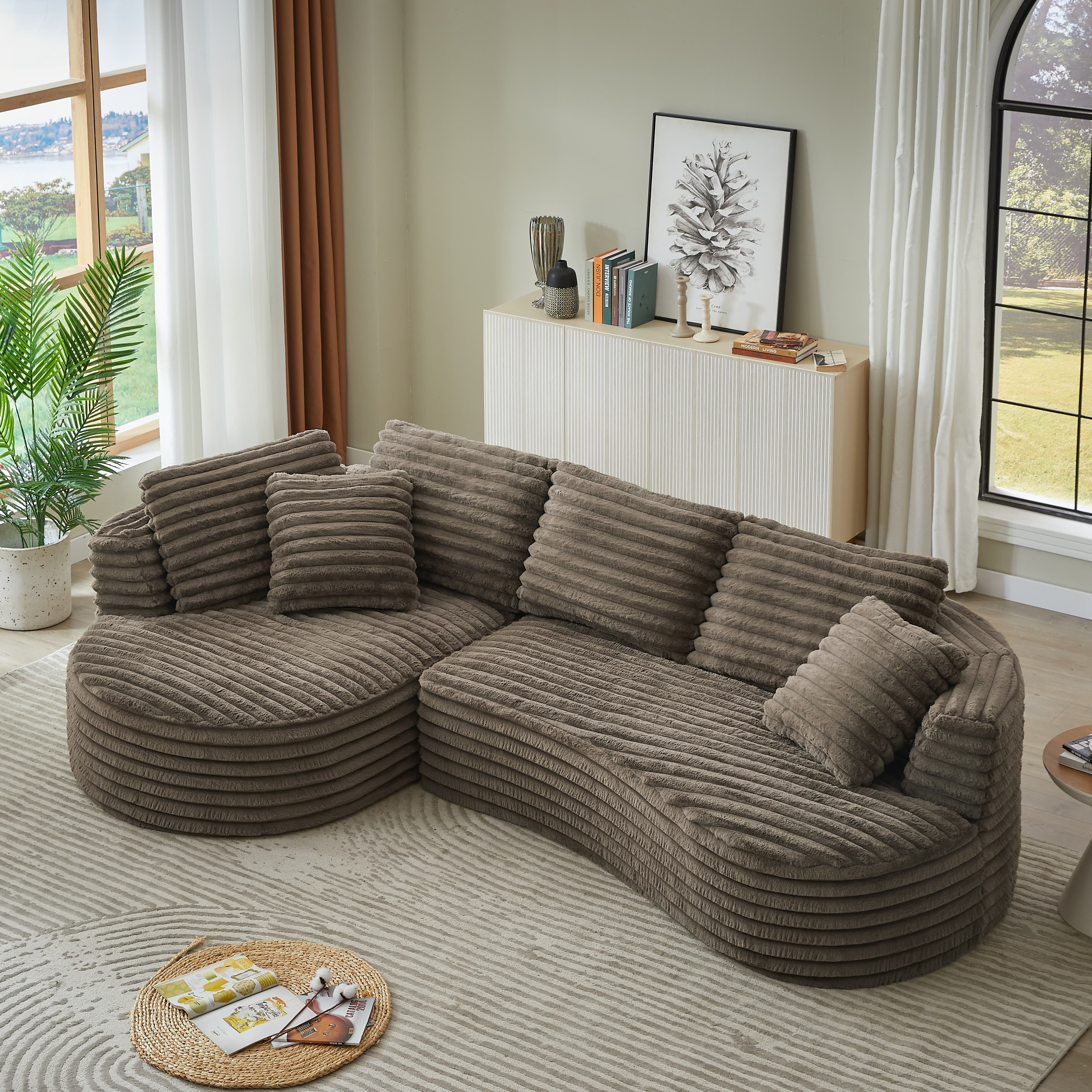 MAYEERTY Corduroy Curved L-Shape Oversized Sectional Sofa, Minimalist ...