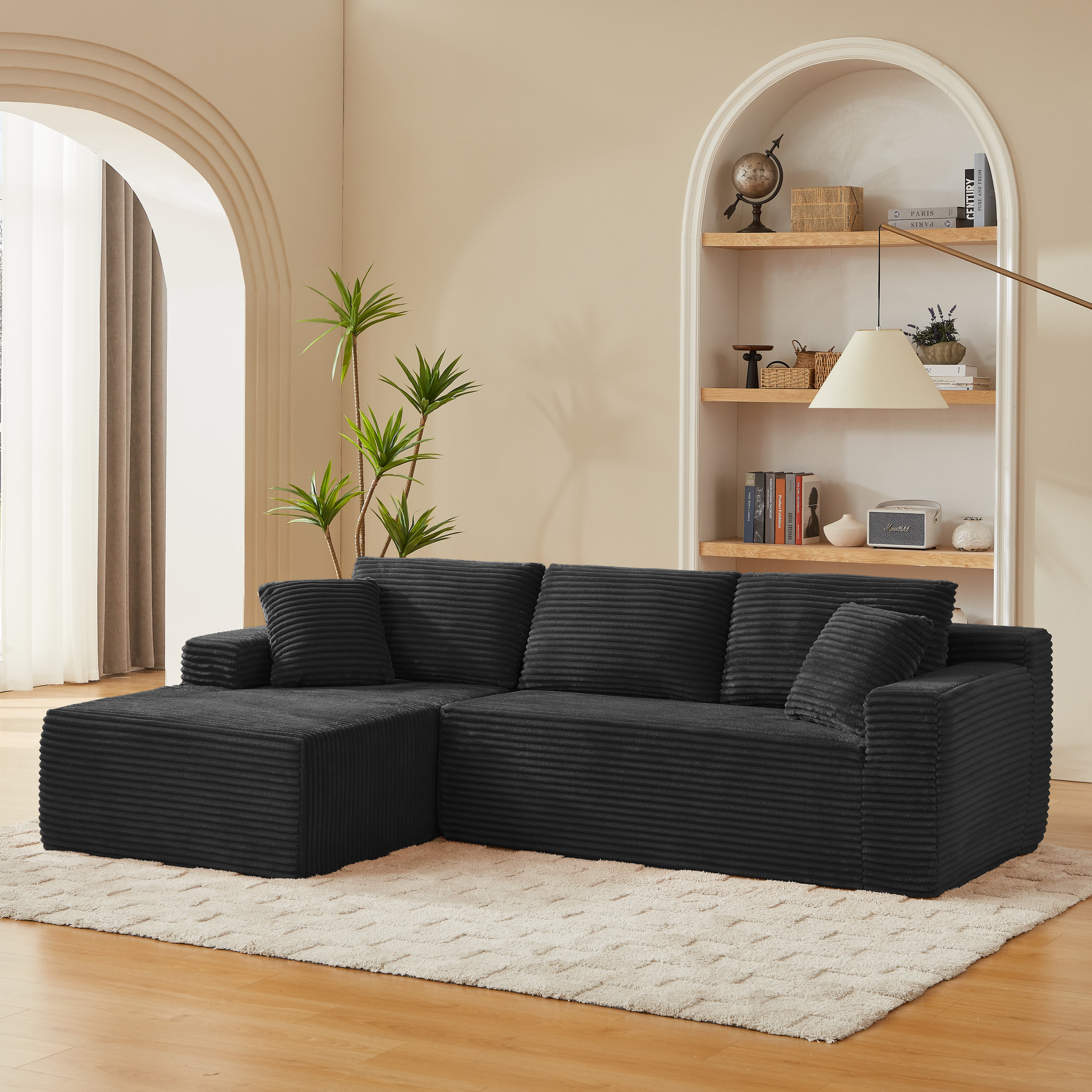 MAYEERTY Corduroy L-Shape Cloud Sectional Sofa with Deep Seat, Minimal ...
