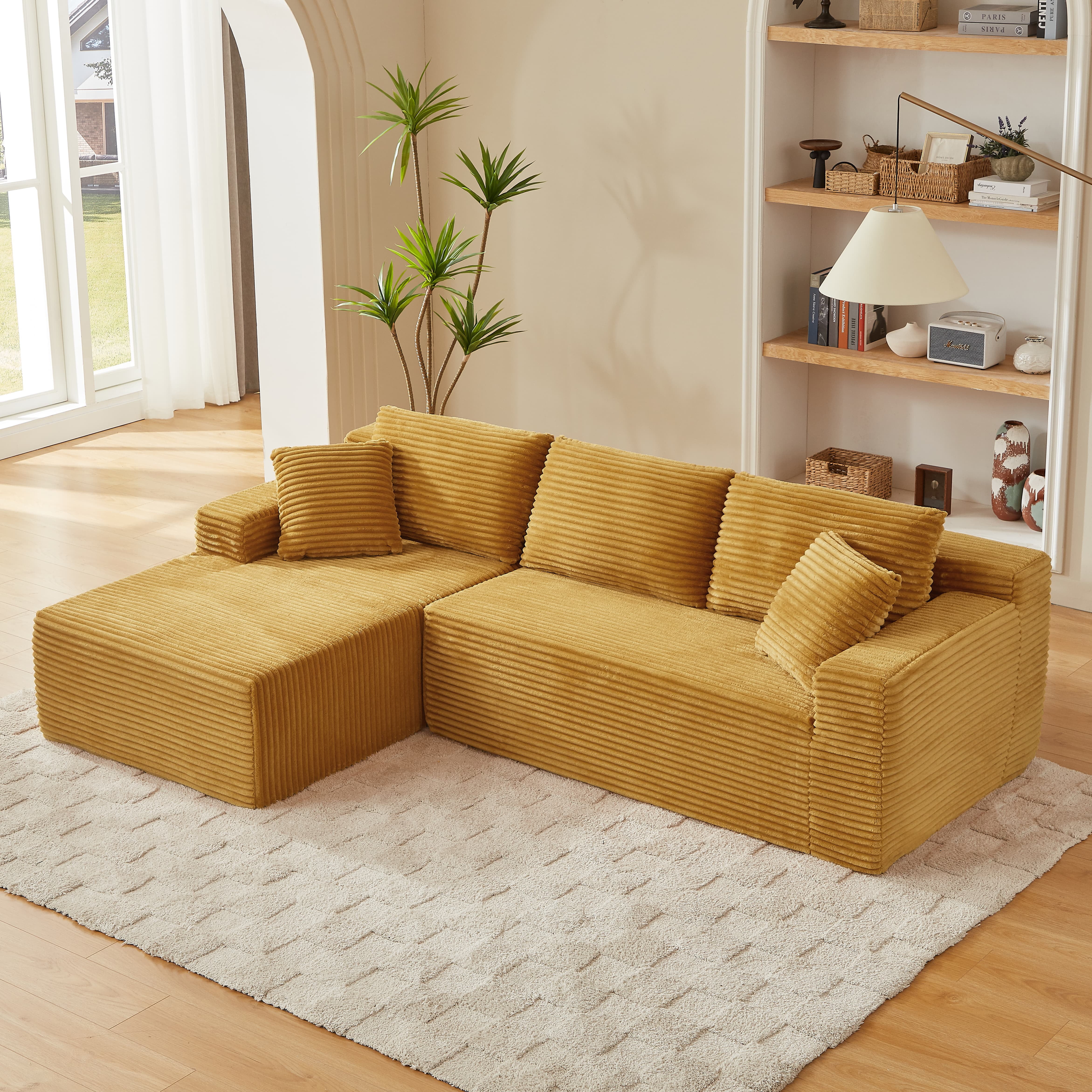 MAYEERTY Corduroy L-Shape Cloud Sectional Sofa with Deep Seat, Minimal ...