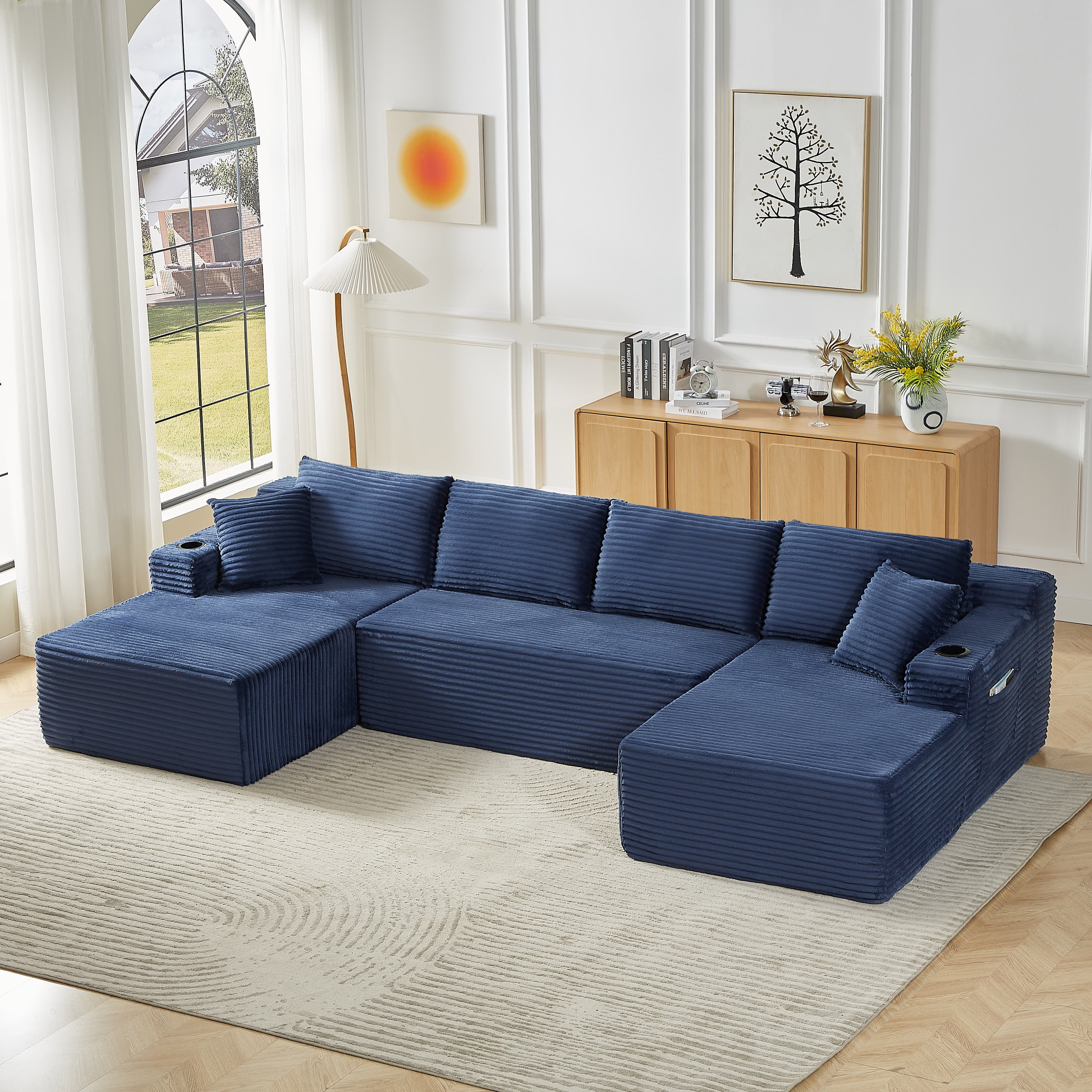 MAYEERTY Corduroy U-Shape Cloud Sectional Sofa, Minimal Luxury Modular ...