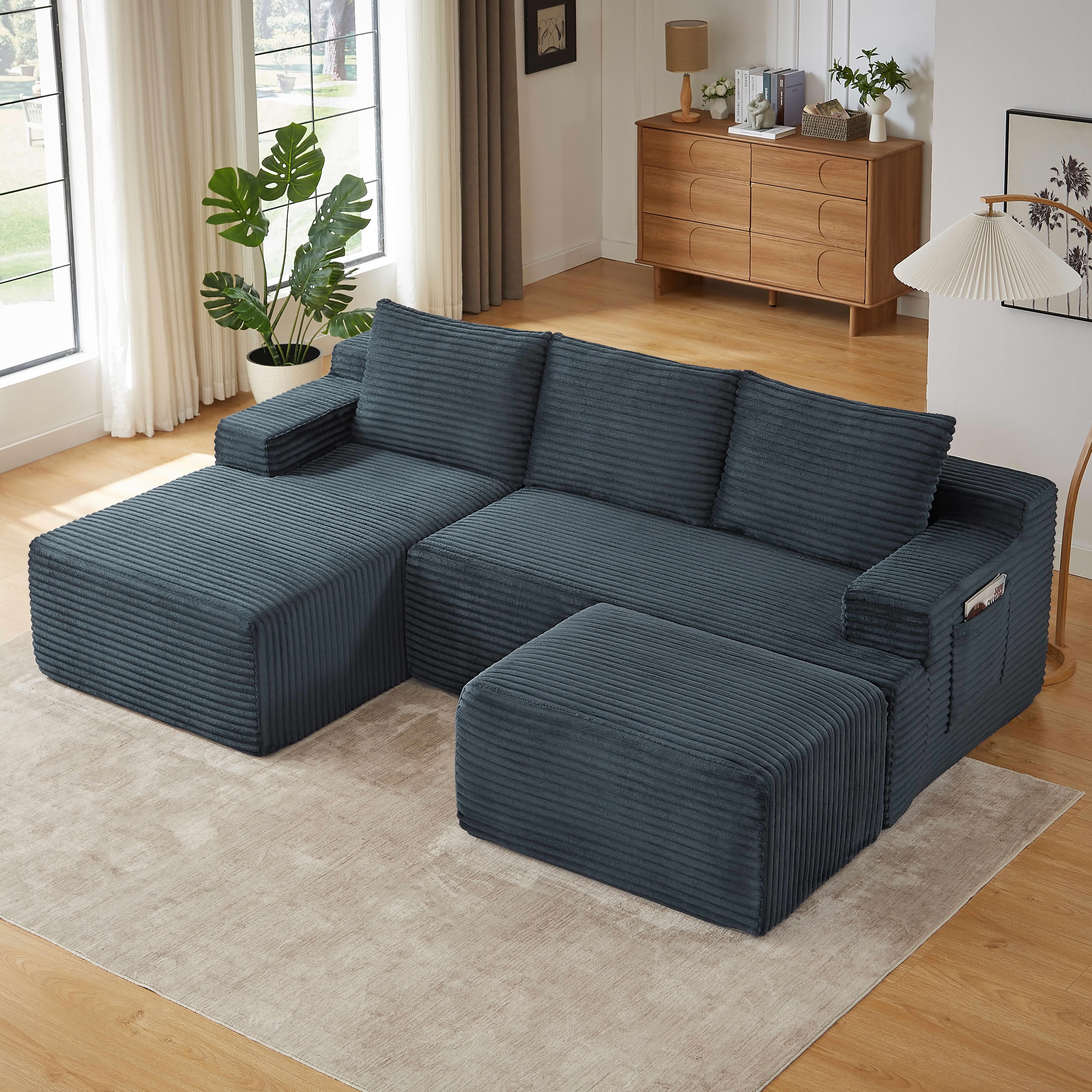 MAYEERTY Corduroy U-Shaped Modular Sofa, Boneless Couch with Side ...