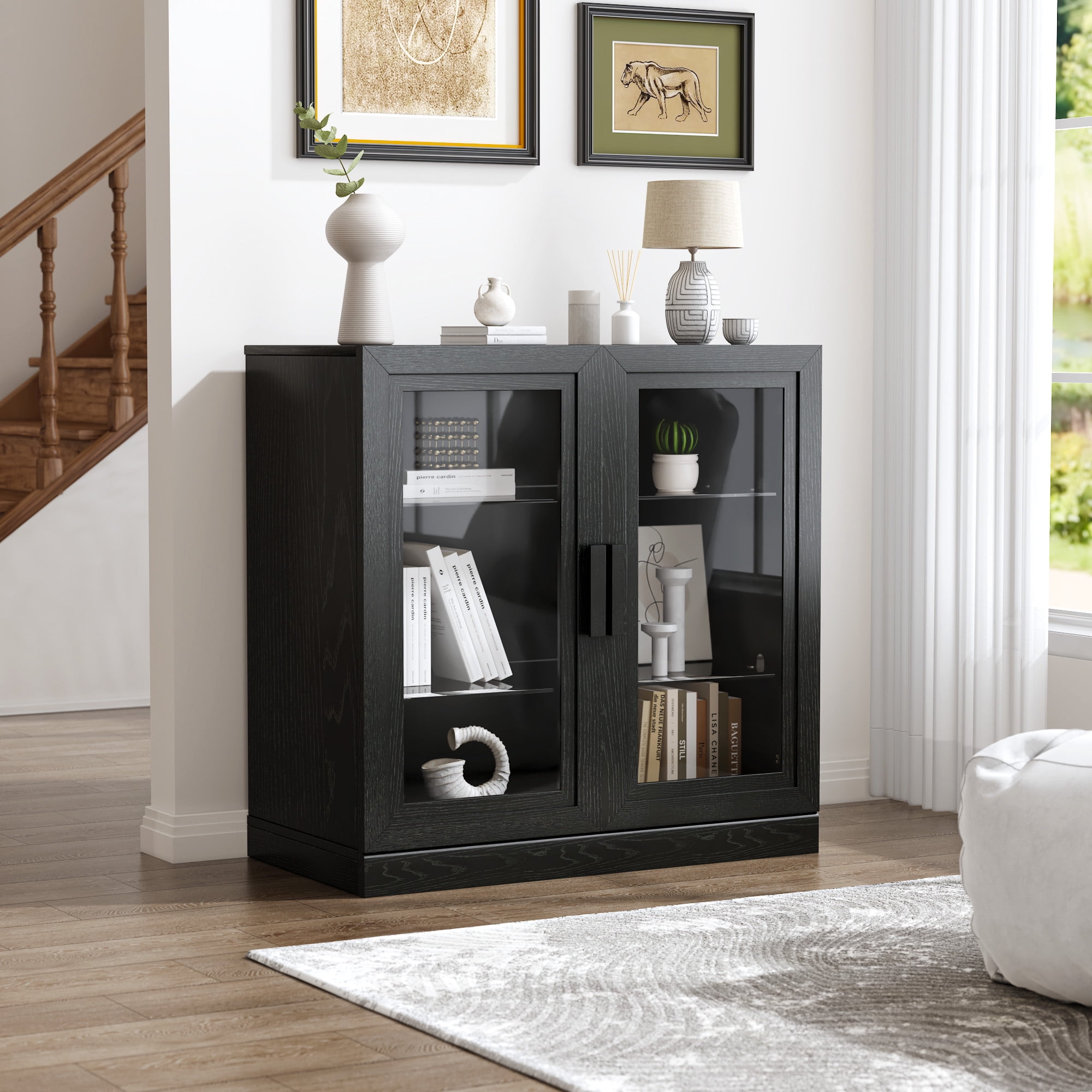 MAYEERTY Curio Display Cabinet with Glass Doors, DIY Combination ...