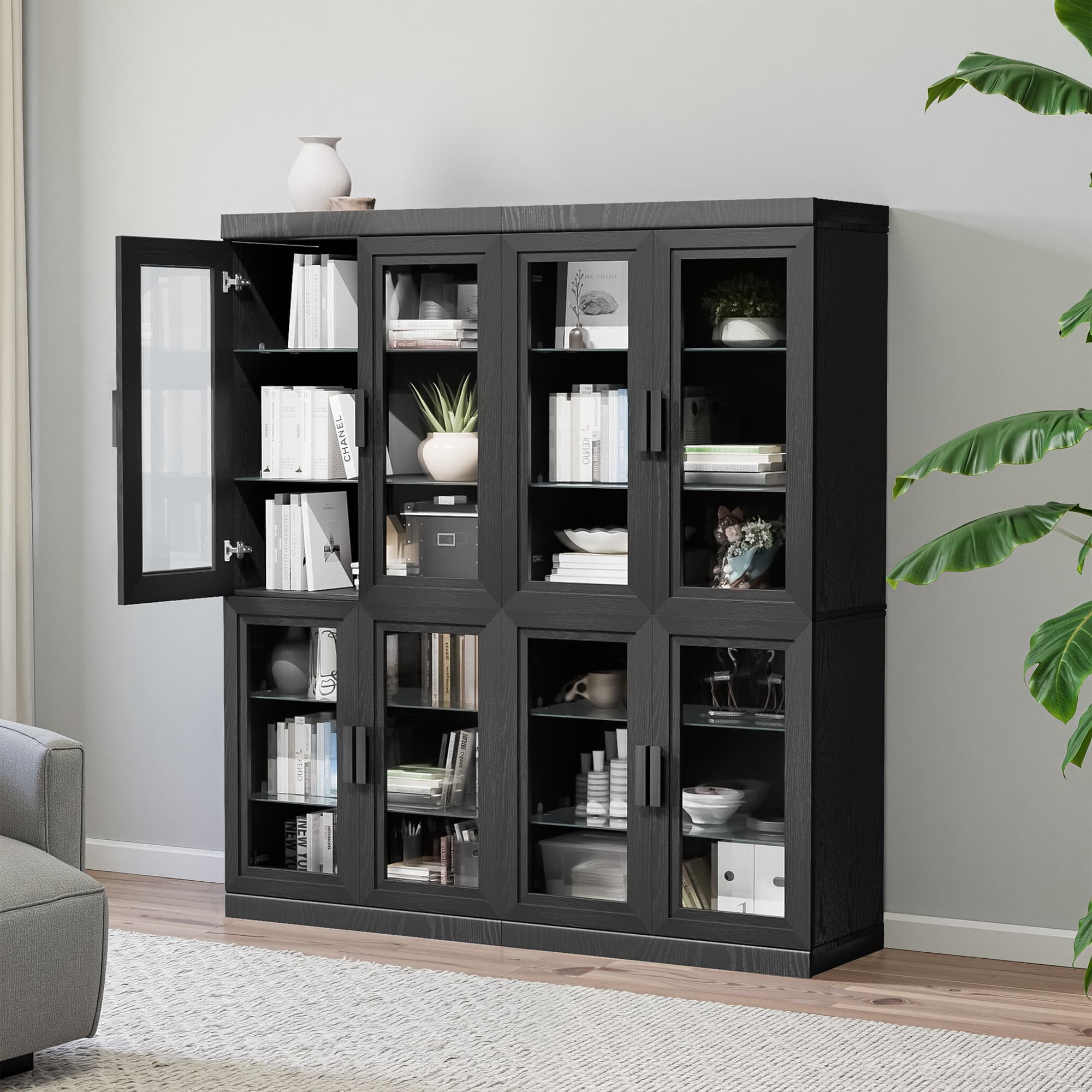 MAYEERTY Curio Display Cabinet with Glass Doors, DIY Combination ...