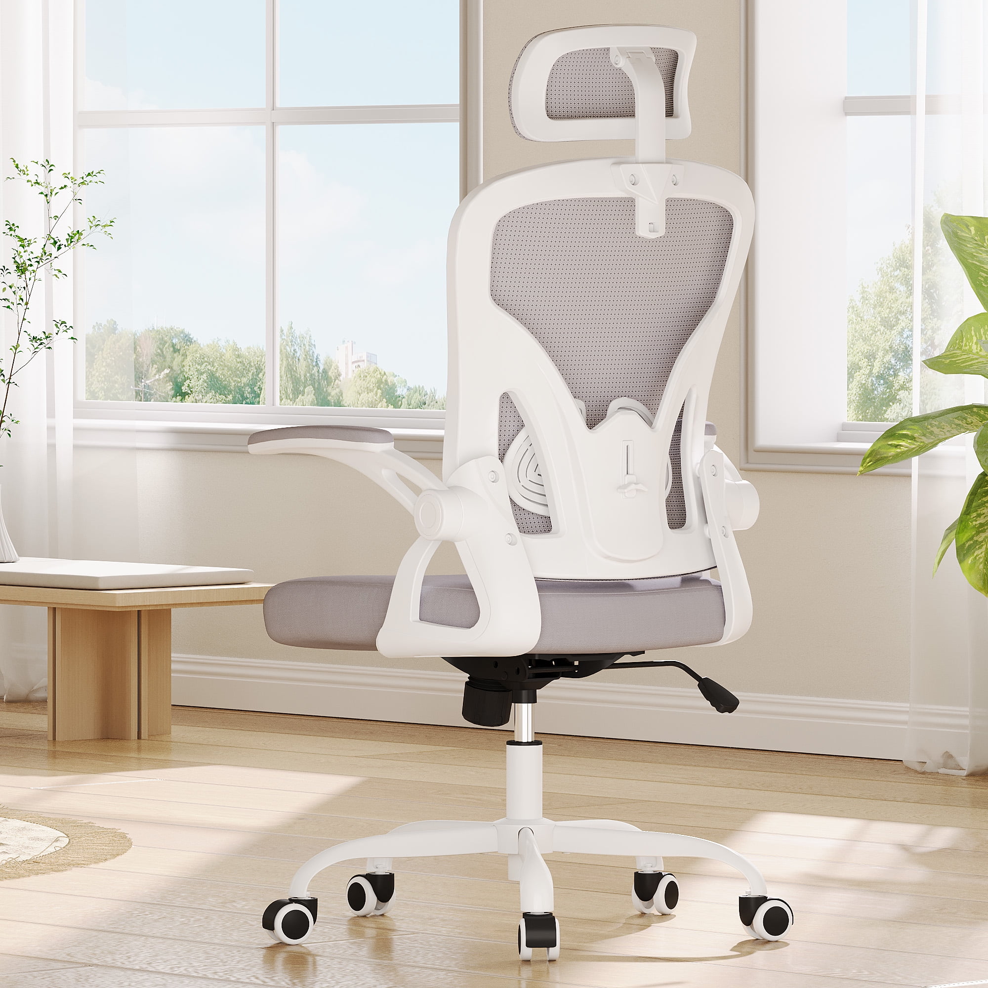 MAYEERTY Ergonomic Home Office Chair with Headrest, Flip-Up Armrests ...