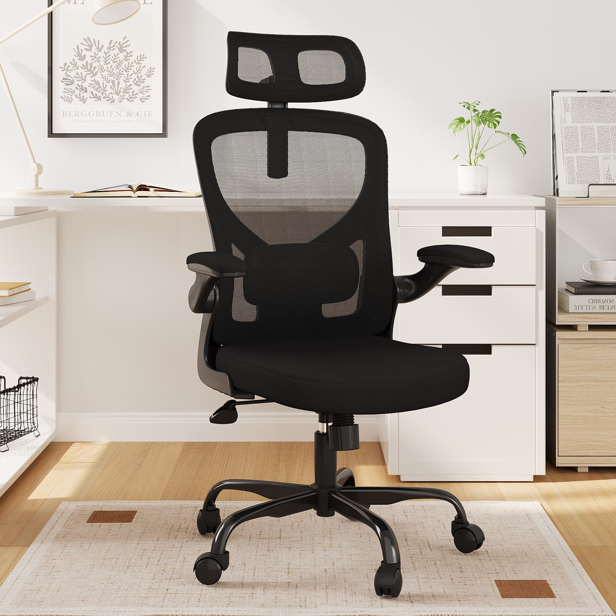 MAYEERTY Ergonomic Home Office Chair with Lumbar Support, Flip-Up ...