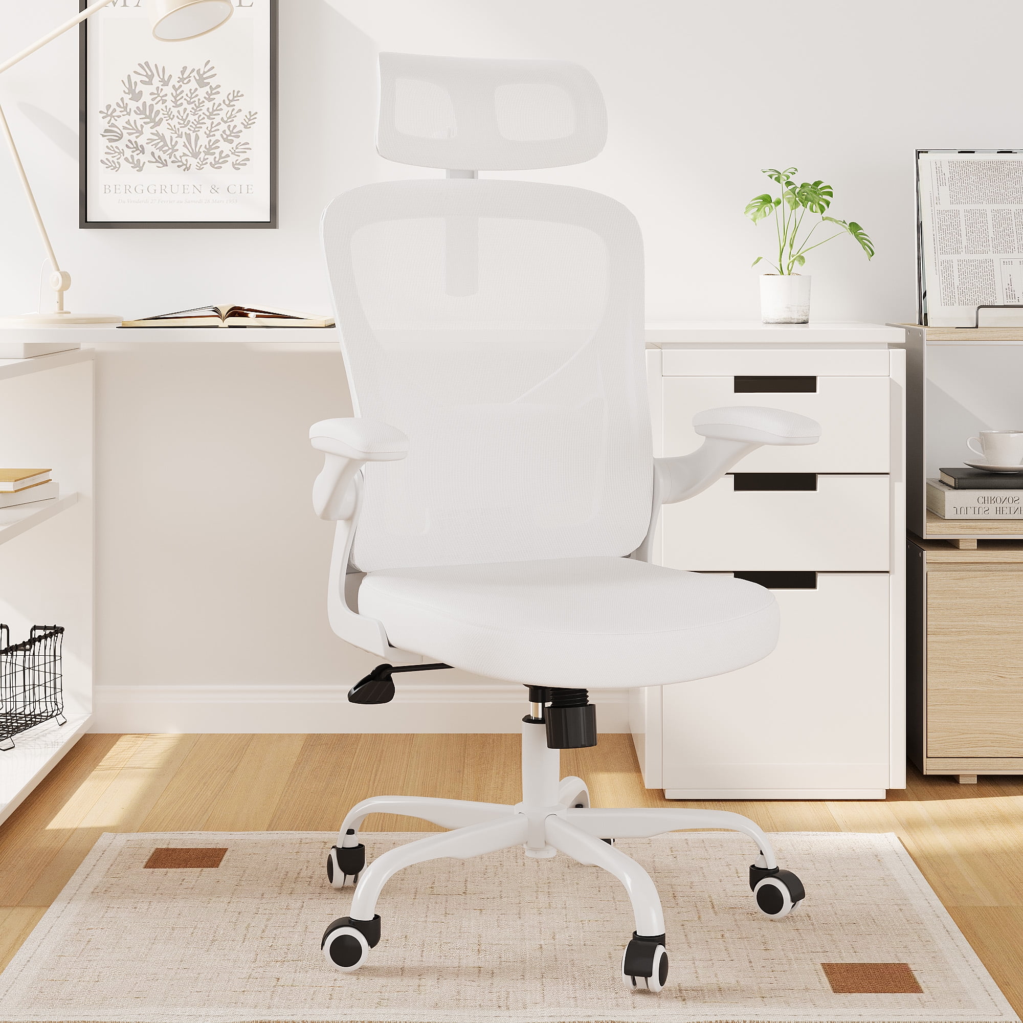 MAYEERTY Ergonomic Home Office Chair with Lumbar Support, Flip-Up ...