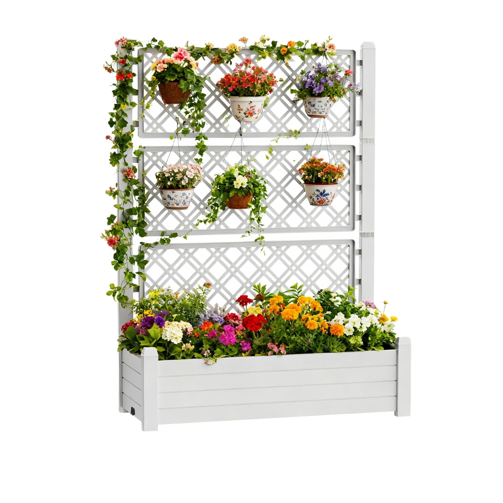 MAYEERTY Freestanding Raised Garden Bed with Trellis, Built-In Water ...