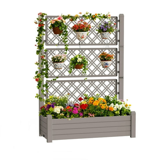 MAYEERTY Freestanding Raised Garden Bed with Trellis, Built-In Water ...