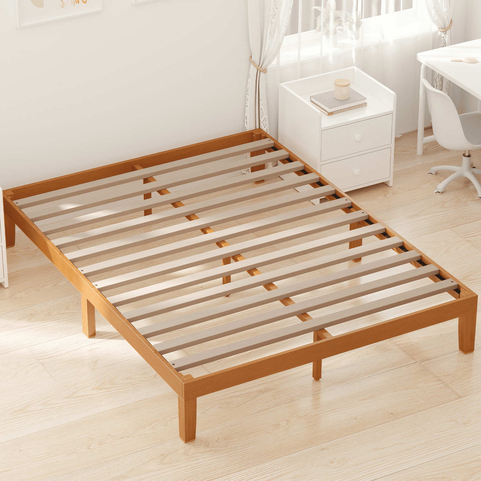 MAYEERTY Full Size Wood Bed Frame, Wooden Platform Bed Frame Mattress ...