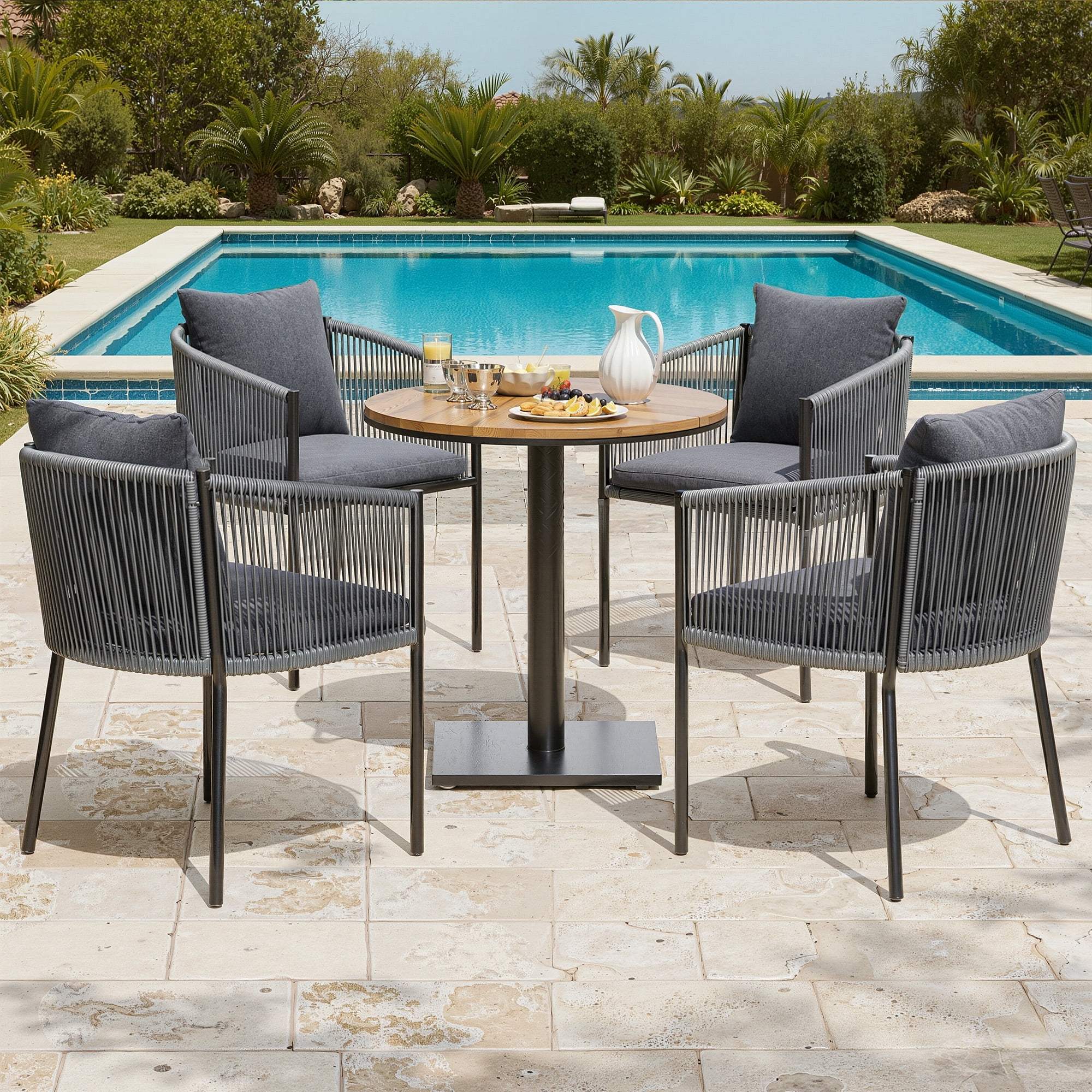MAYEERTY Gray 5-Piece Outdoor Rattan Dining Set:4 Chairs with Cushions ...