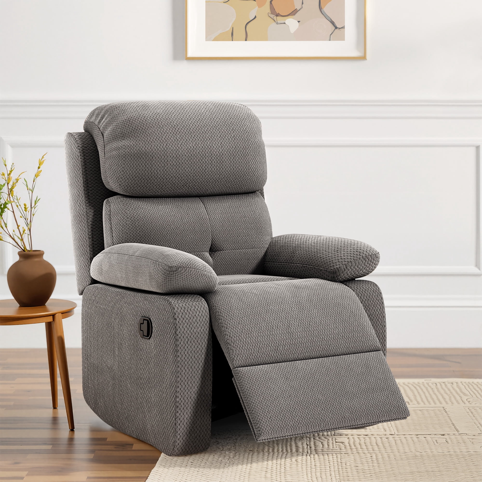MAYEERTY Gray Small Manual Recliner Sofa for Adults, Velvet, Space ...