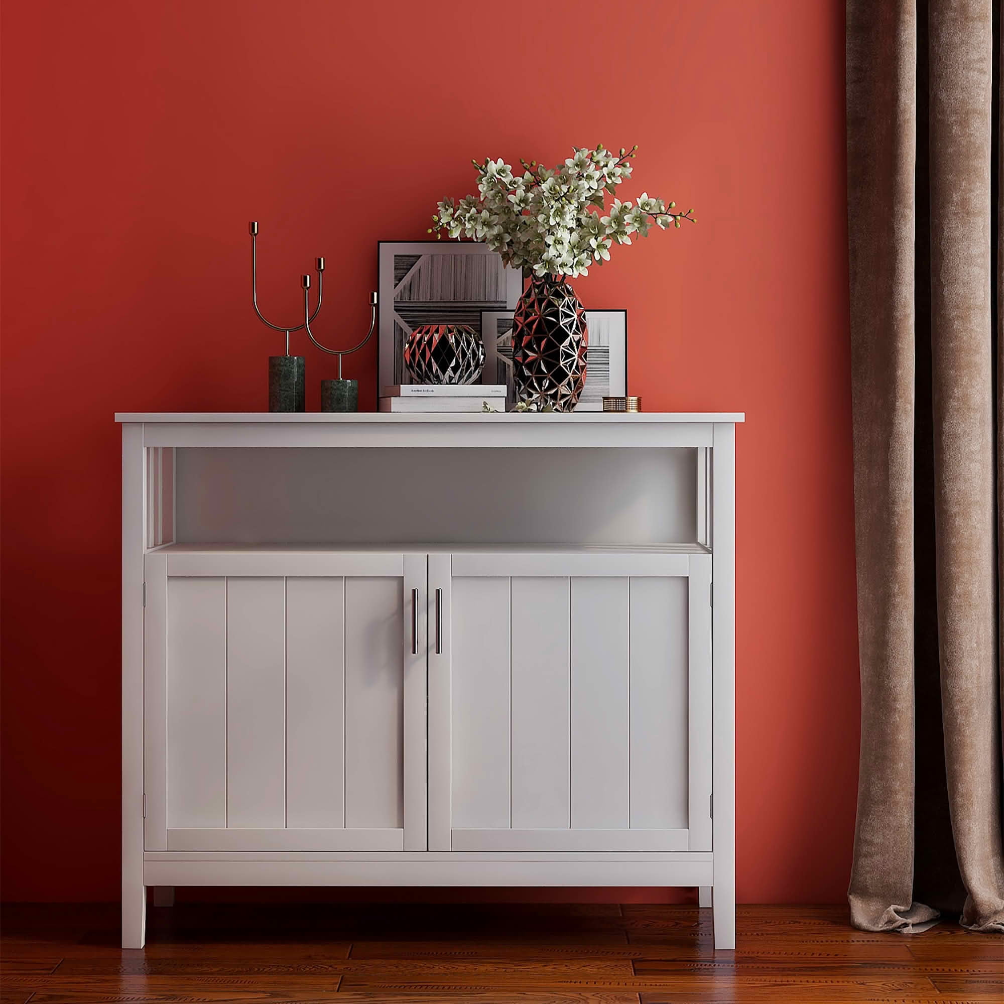 MAYEERTY Kitchen Storage Sideboard and Buffet Server Cabinet White ...