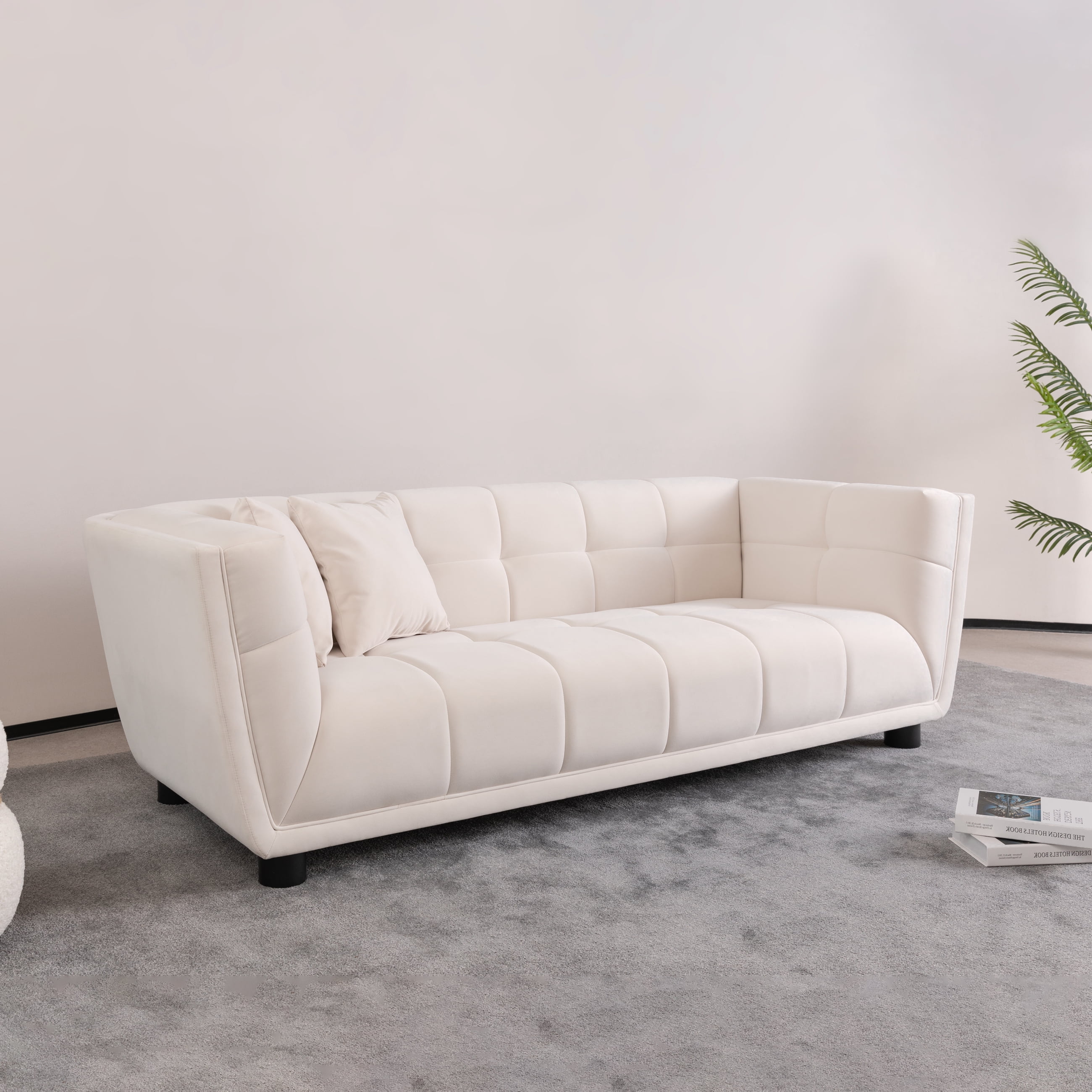 MAYEERTY Mid-century modern style: simple white sofa, small square ...