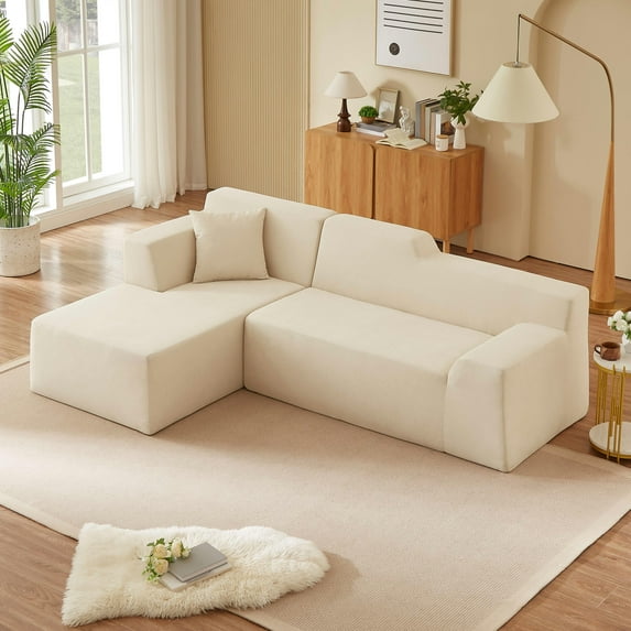 MAYEERTY Minimalist L-Shaped Corduroy Sofa with Geometric High Backrest ...