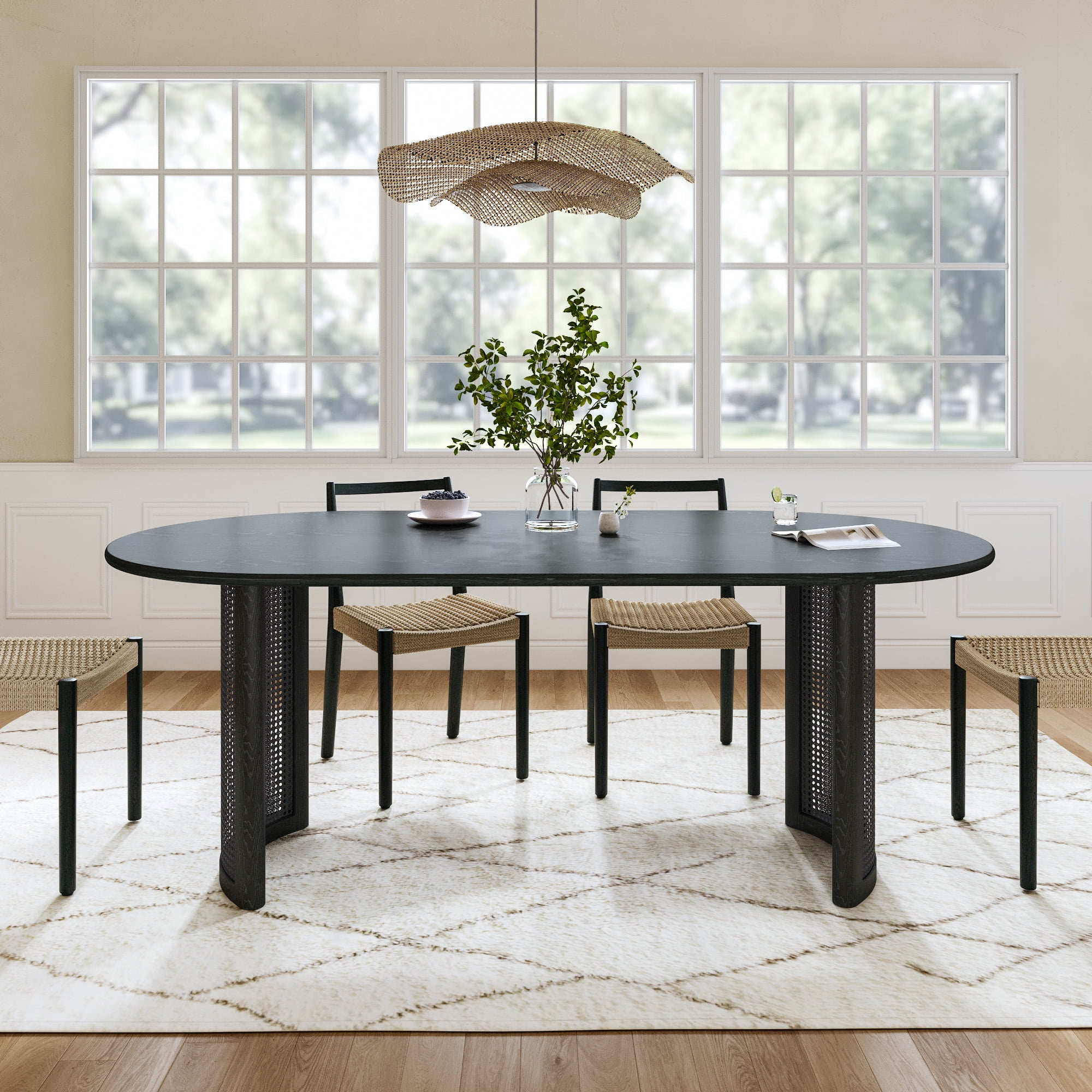 MAYEERTY Modern 67*33.5*30" Oval Black Dining Table with Arc - shaped ...
