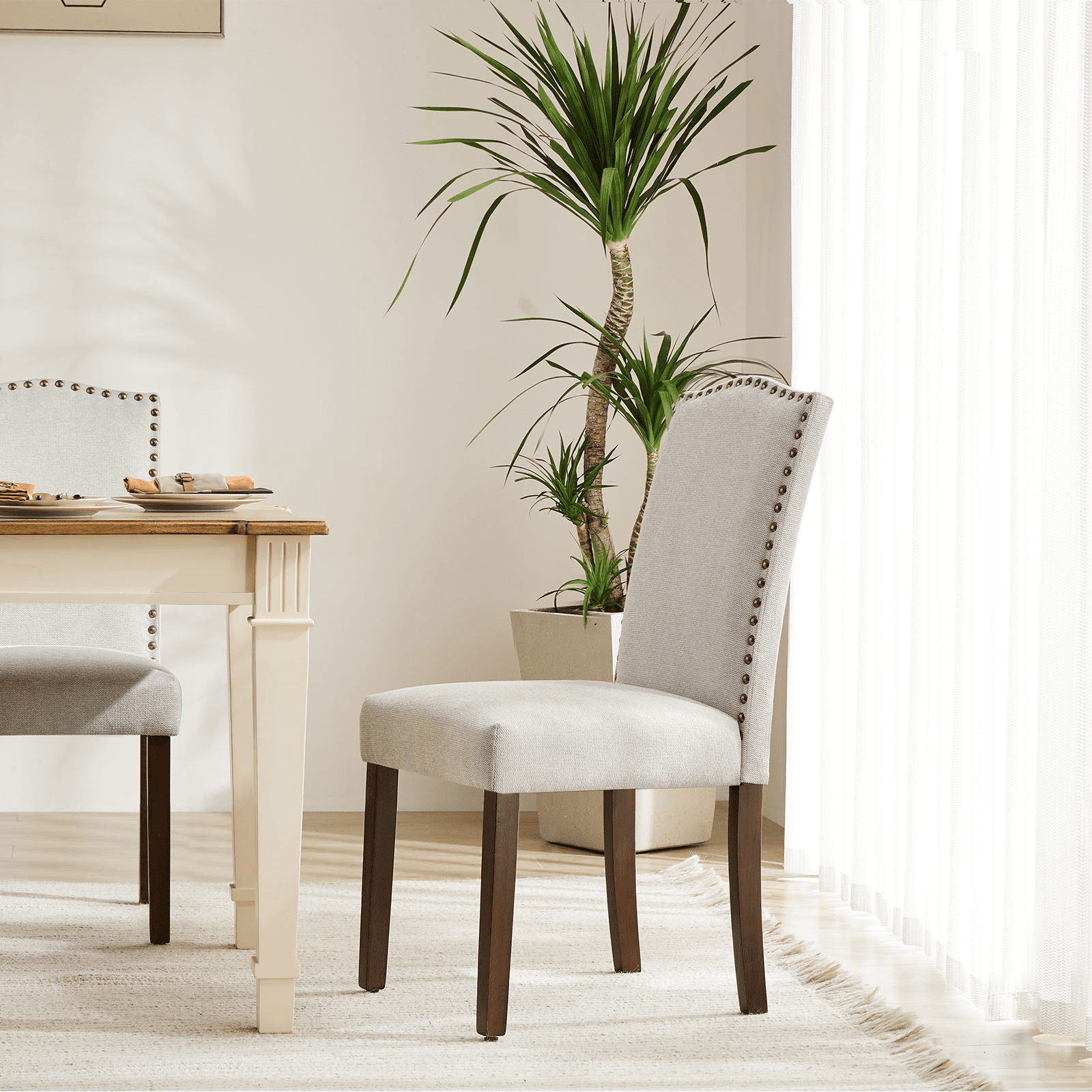 MAYEERTY Modern Armless Dining Chairs With Upholstered Fabric,Nailhead ...